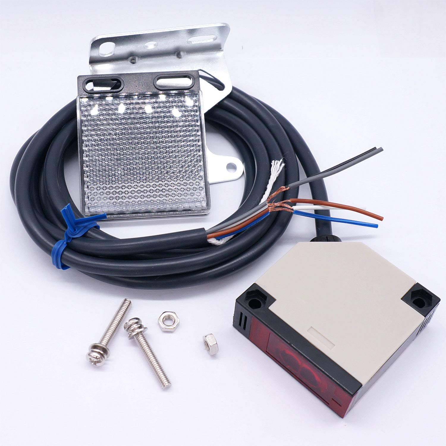 Taiss Photoelectric Beam Sensor E3JK-R4M1 Indoor Wall Mounted 12-240VDC 24-240VAC Retroreflective photoelectric Sensor Switch Proximity Switch 2M Cable Induction 3M