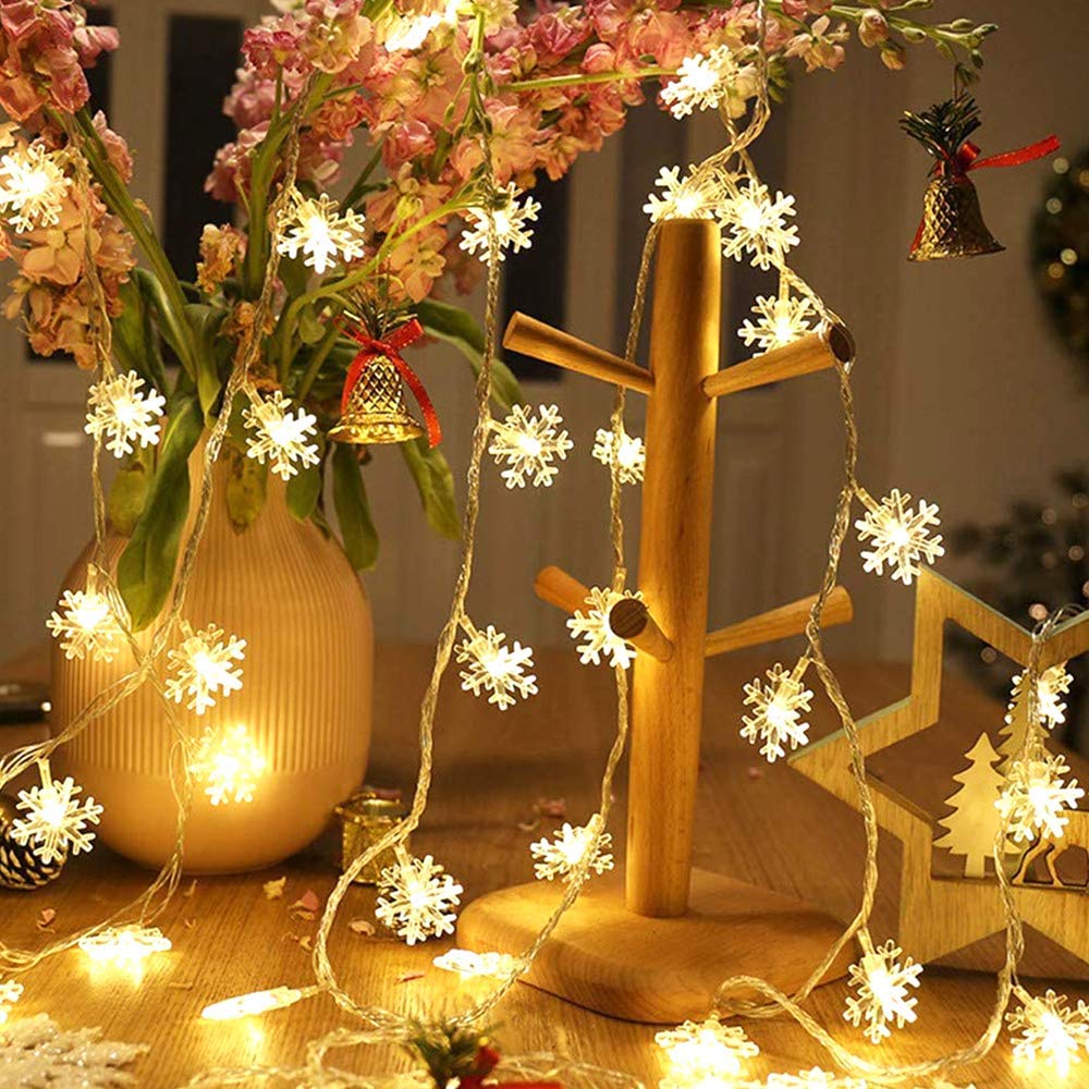 CYOIDAI Lights, 30 LED Snowflake String Lights Battery Operated Waterproof Lights with 8 Lighting Modes Warm White Bedroom Patio Room Garden Party Home Indoor Outdoor Christmas Tree Decorations