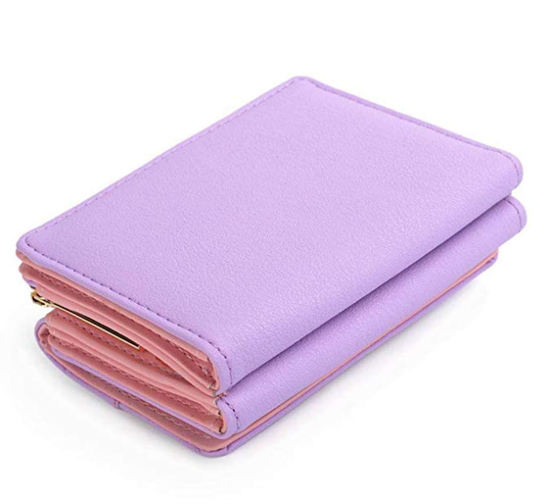 edfamily Womens Leather Cute Cat Bowknot Small Wallet Coins Purse Card Holder (Purple)