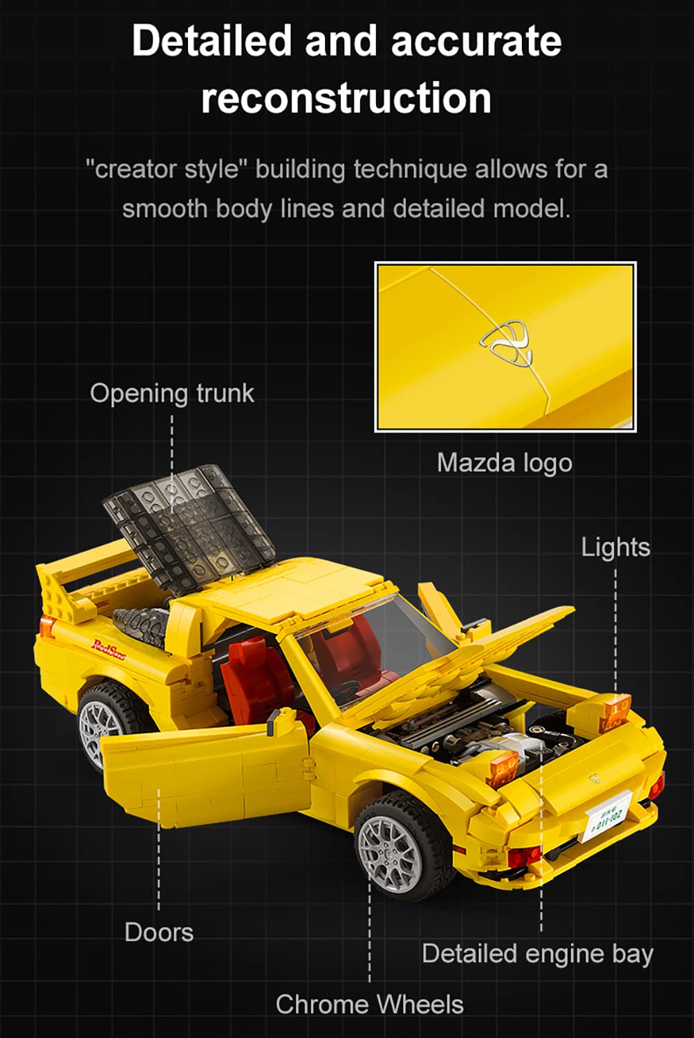 dOMOb Mazda RX-7 FD3S Car Building Kit – Initial-D 25th Anniversary – Realistic Model 1:12 Simulated Build – 1655 pcs Blocks – CaDA Bricks Toys for 8+ Age Kids & Adults – for Boys, Hobbyist, Collector