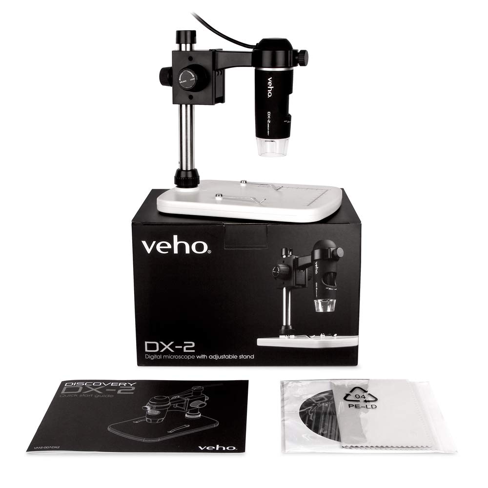 Veho Discovery DX-2 USB Digital Microscope | 5 Mega Pixels | x300 Magnification | Photo/Video Capture & Recording | Up to 2592 x 1944 Resolution | 8 LED's | Adjustable Stand (VMS-007-DX2)