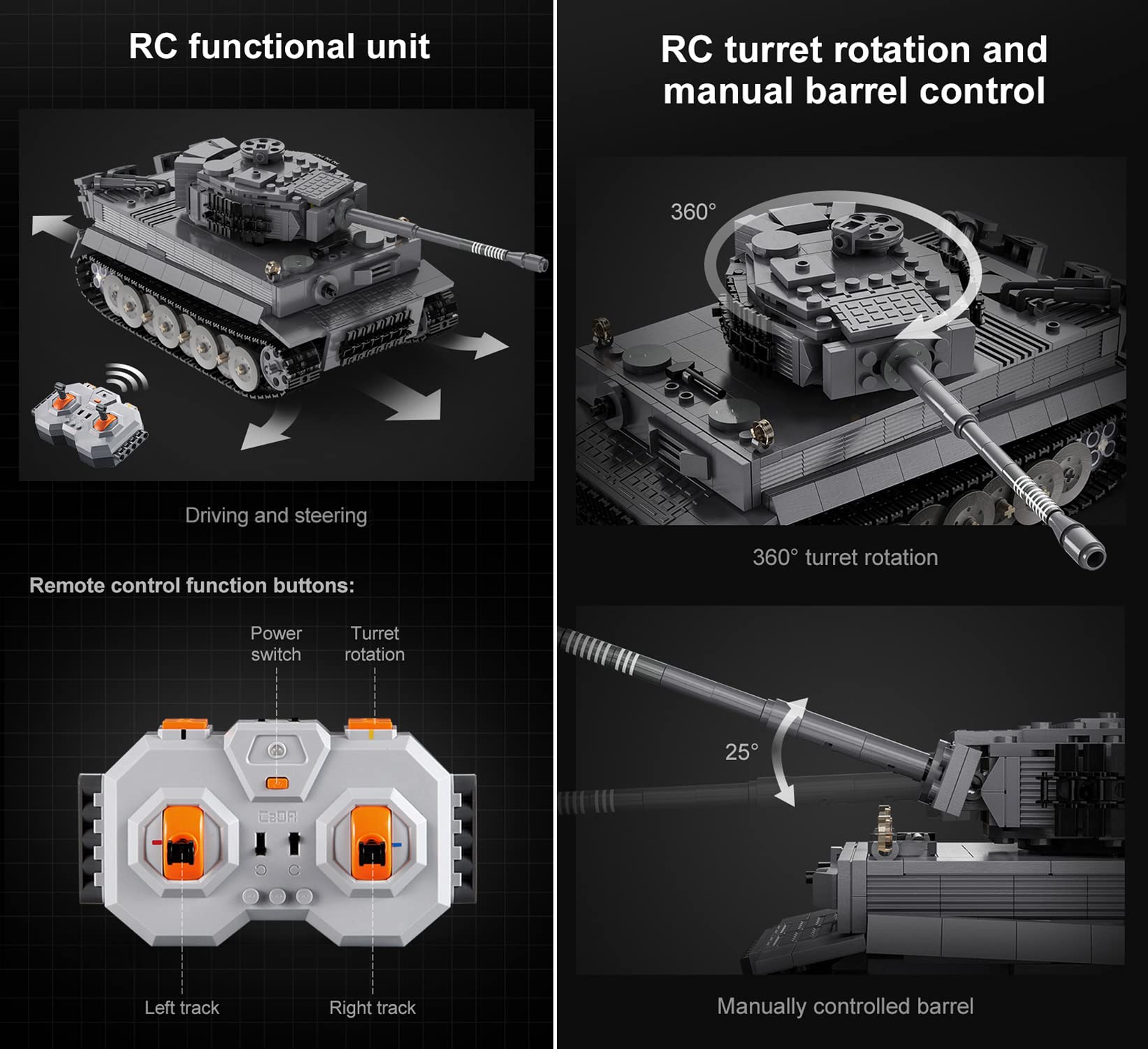 dOMOb Tiger WWII German Tank Building Kit – 2.4G Remote Control Battle Army Build Set – 1:35 RC Tank Model – CaDA Bricks Toy for 14+ Kids & Adults – 925 Building Blocks – for Boys, Hobbyist, Collector