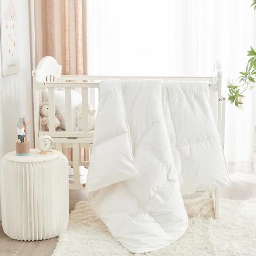 Toddler/Travel/Crib Goose Down Comforter Duvet/Blanket Multifunctional,100% Organic Cotton Washable Unisex Kids,All Season,White 33x43