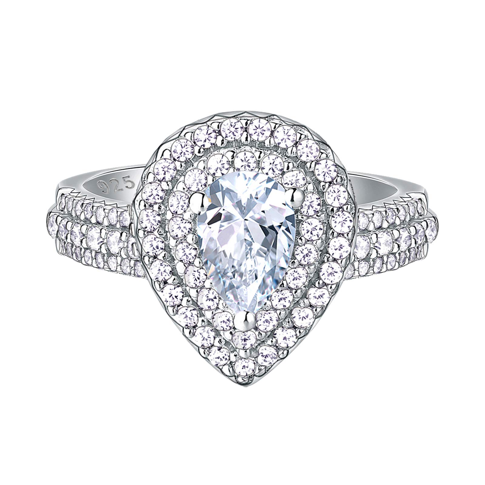 Ahloe Jewelry CEJUG 2.3Ct Teardrop Pear Wedding Rings for Women 18K White Gold Cubic Zirconia Engagement Ring Set Size 6