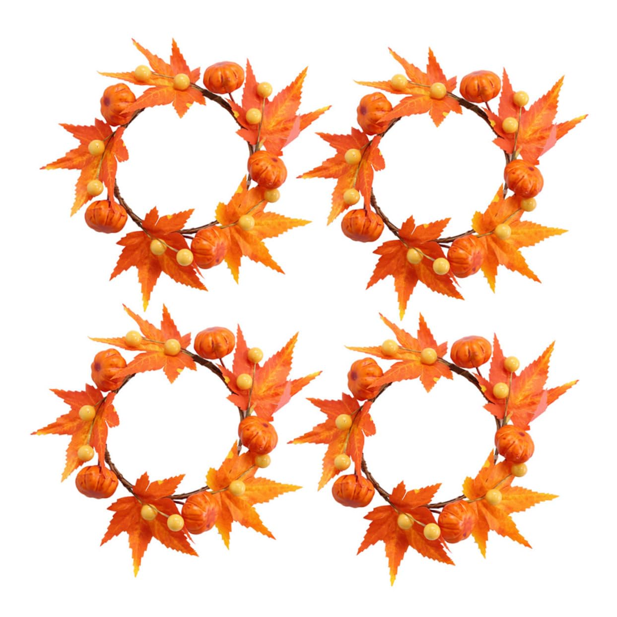 FONDOTIN 4pcs Maple Leaf Candle Ring Candle Garland Halloween Candles Fall Candle Rings for Pillars Thanksgiving Table Decor Thanksgiving Garland for Table Wreath Silk Maple Leaf Christmas