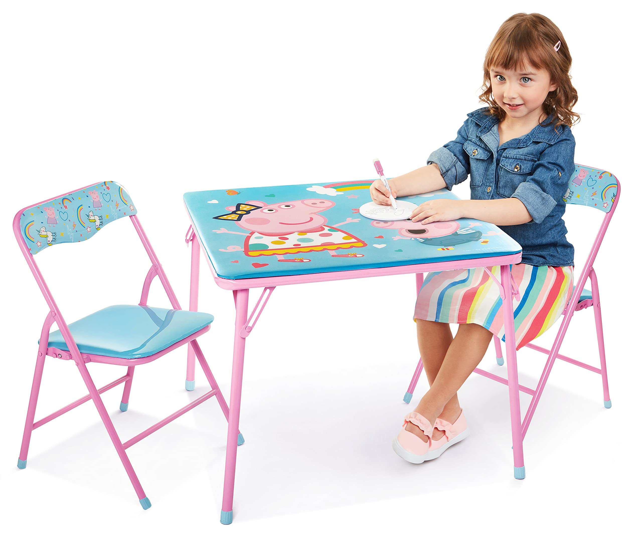 Peppa Pig Kids Table & Chairs Set - 3Piece Child Furniture (2 Padded Chairs & One Table 24"X 20"H) Activity Set Best for Playing, Reading, Eating, Art, Play Room, For Ages 3-7