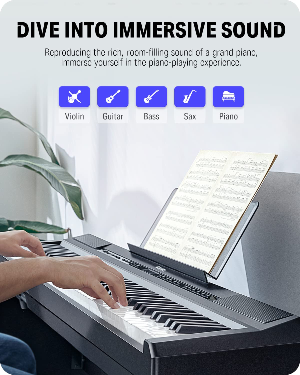 Donner DEP-20 Beginner Digital Piano 88 Key Full Size Weighted Keyboard, Portable Electric Piano with Sustain Pedal, Power Supply