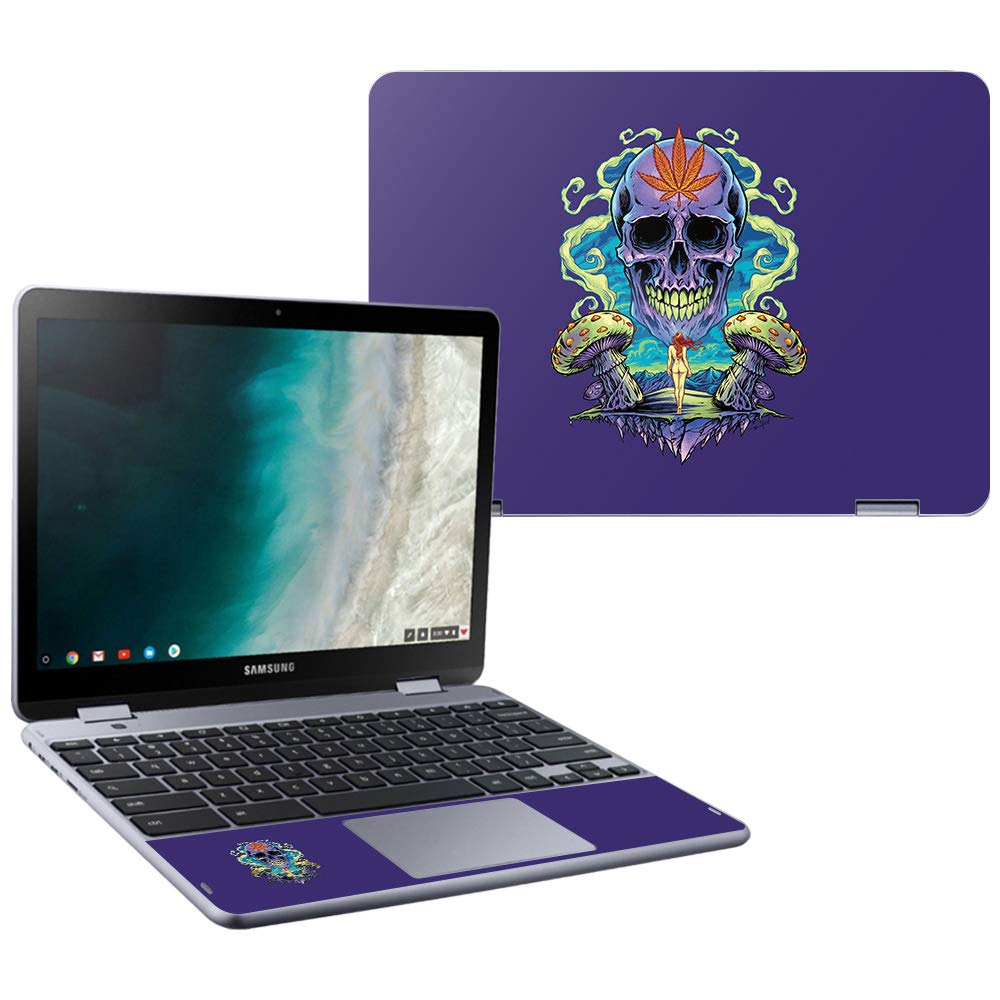 MightySkins Skin Compatible with Samsung Chromebook Plus LTE (2018) - Purple Cannabis Skull | Protective, Durable, and Unique Vinyl wrap Cover | Easy to Apply, Remove | Made in The USA