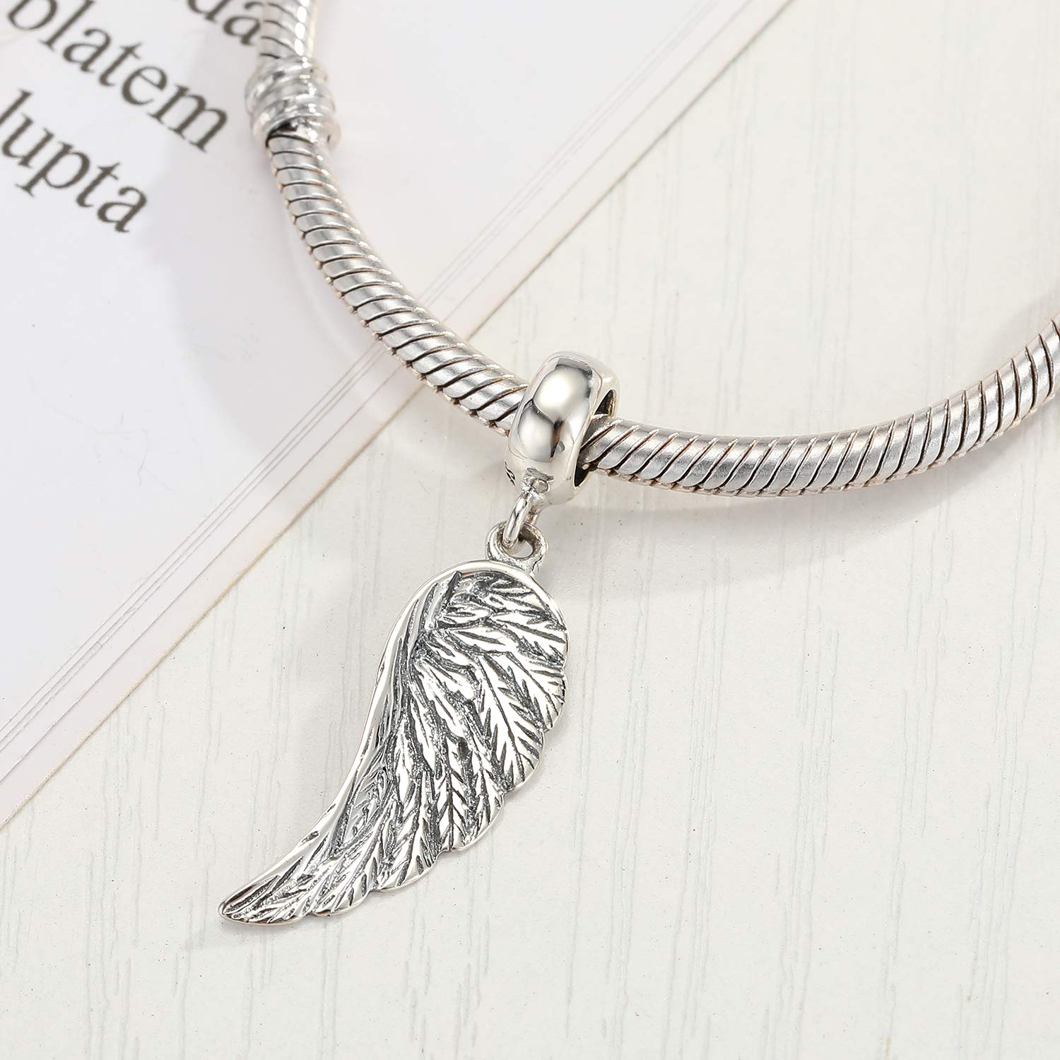 Angel Wing Charms Sterling Silver Feather Pendant fit Pandora Bracelet Necklaces Jewelry for Women Men