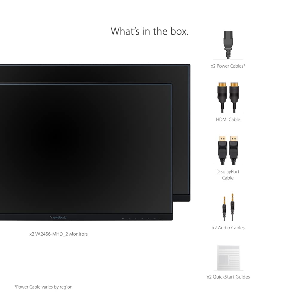 ViewSonic VA2456-MHD_H2 Frameless Dual Pack Head-Only 1080p IPS Monitors with HDMI DisplayPort and VGA for Home and Office (Renewed)