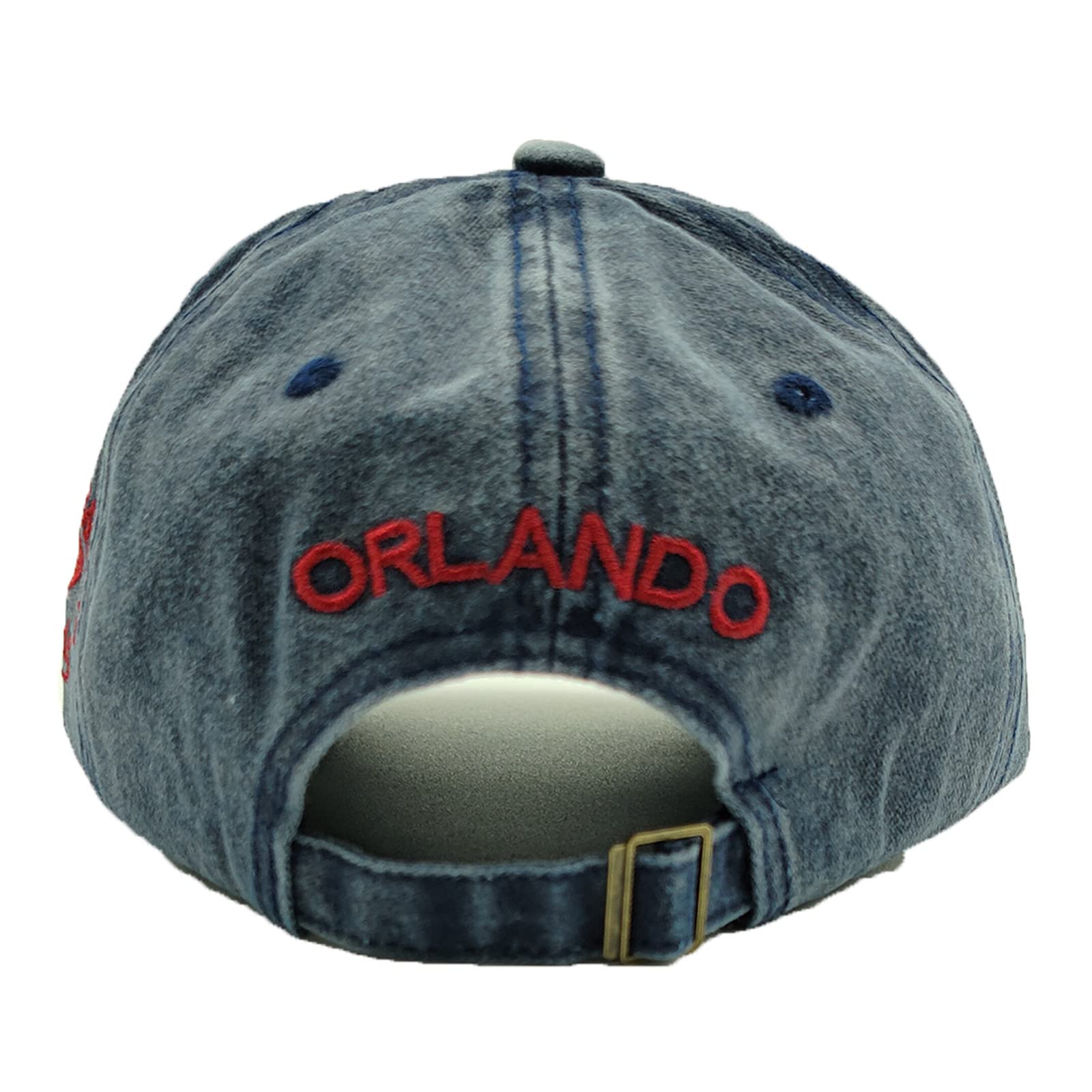 AHOYUSO Orlando Embroidered Baseball Caps for Men Women Cotton Washed Adjustable Dad Hat Distressed Retro Truck Caps Navy Blue