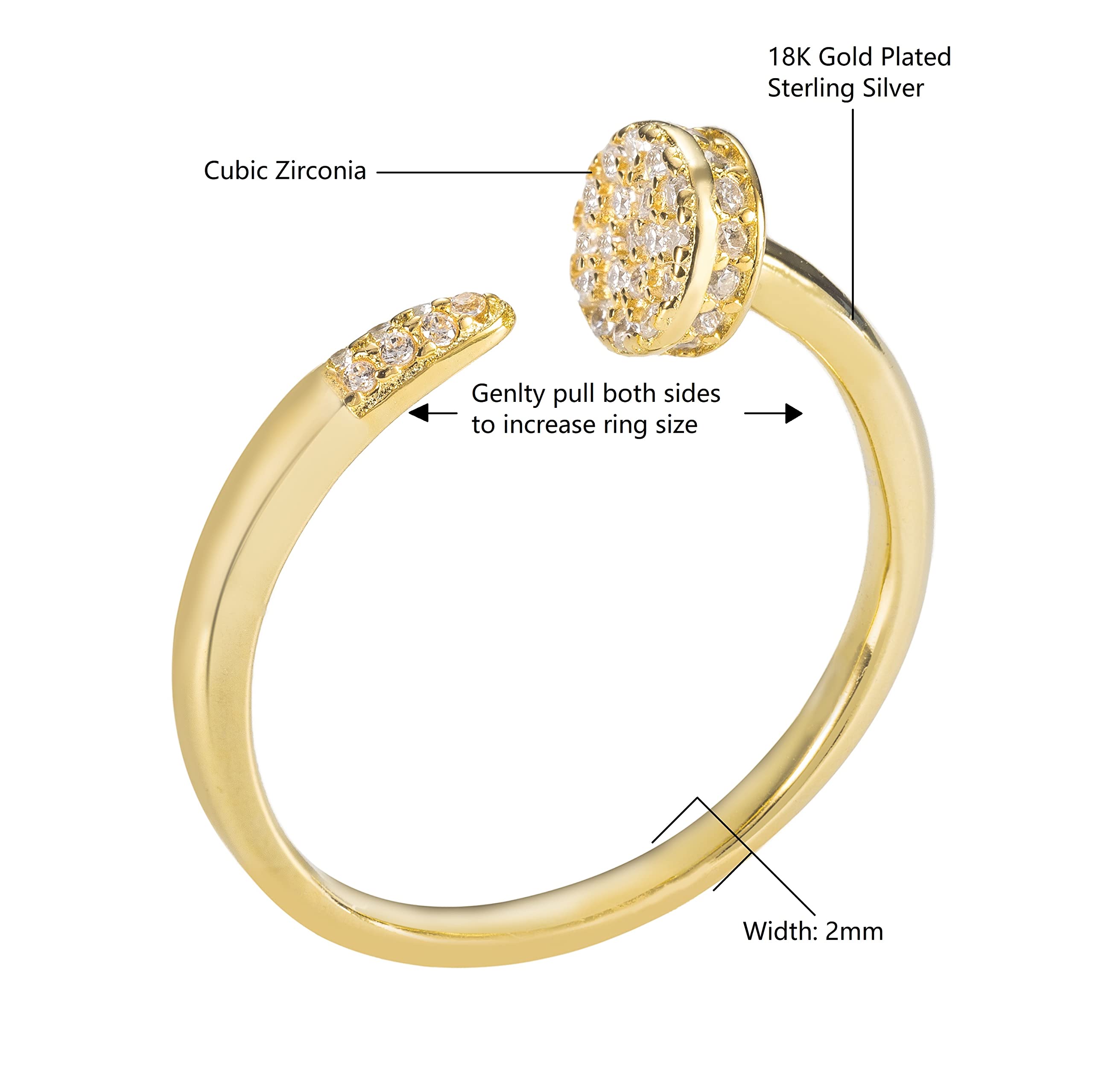 Aloha Jewelry Company 18K Gold Plated Sterling Silver Pave Open Nailed It Ring Stackable Wedding Band with Cubic Zirconia (6)