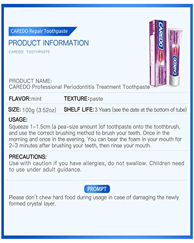 CAREDO Healing Periodontitis Treatment At Home Toothpaste, Periodontal Disease Treatment 3.52oz 2 Tubes, Gingivitis Treatment for Gum Disease, Fluoride Free Toothpaste for Bleeding Gums and LooseTeeth