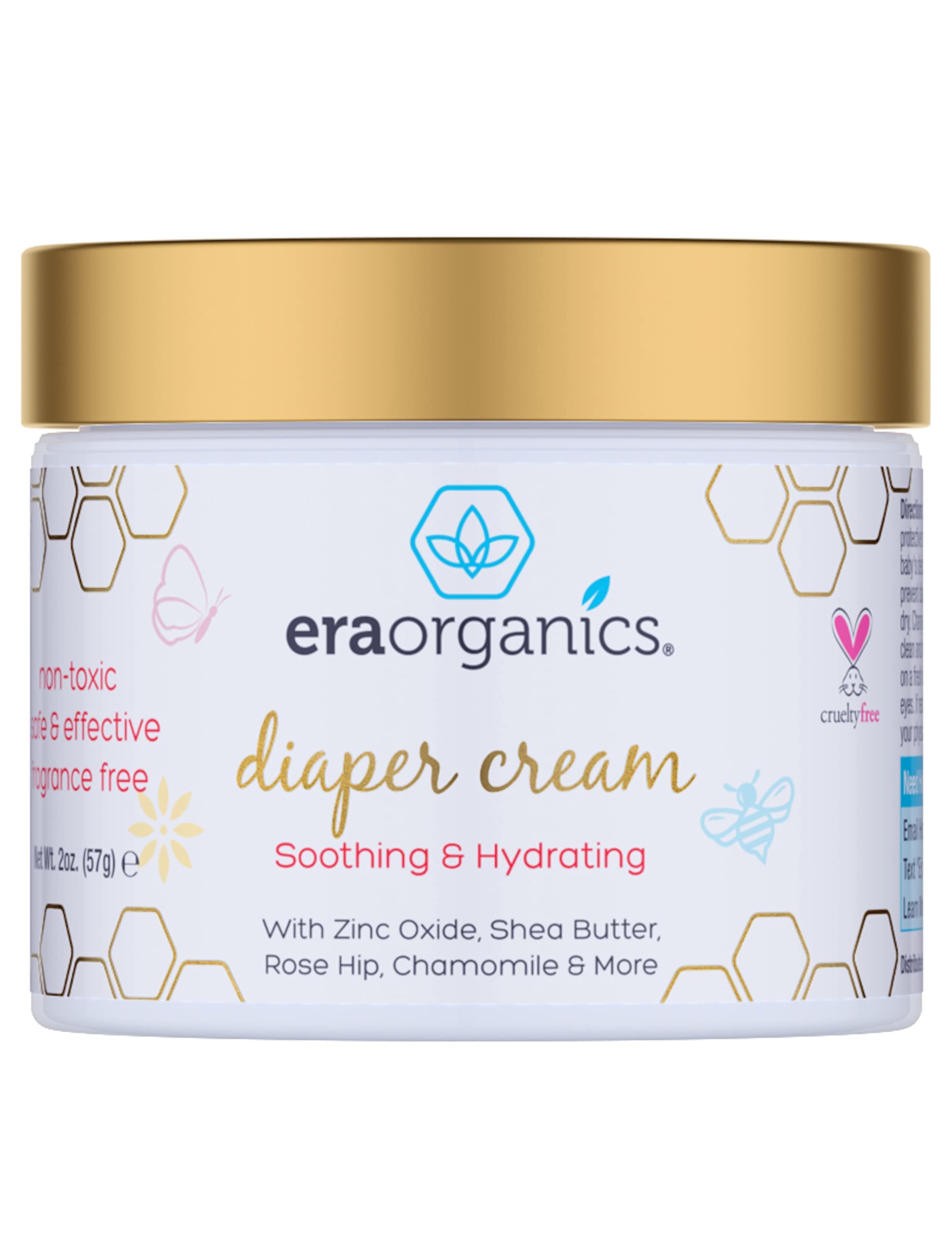 Era Organics Diaper Rash Cream For Baby - Extra Soothing and Moisturizing with Zinc Oxide, Organic Aloe Vera, Chamomile, Calendula Plus More - Gentle Butt Rash Moisturizer