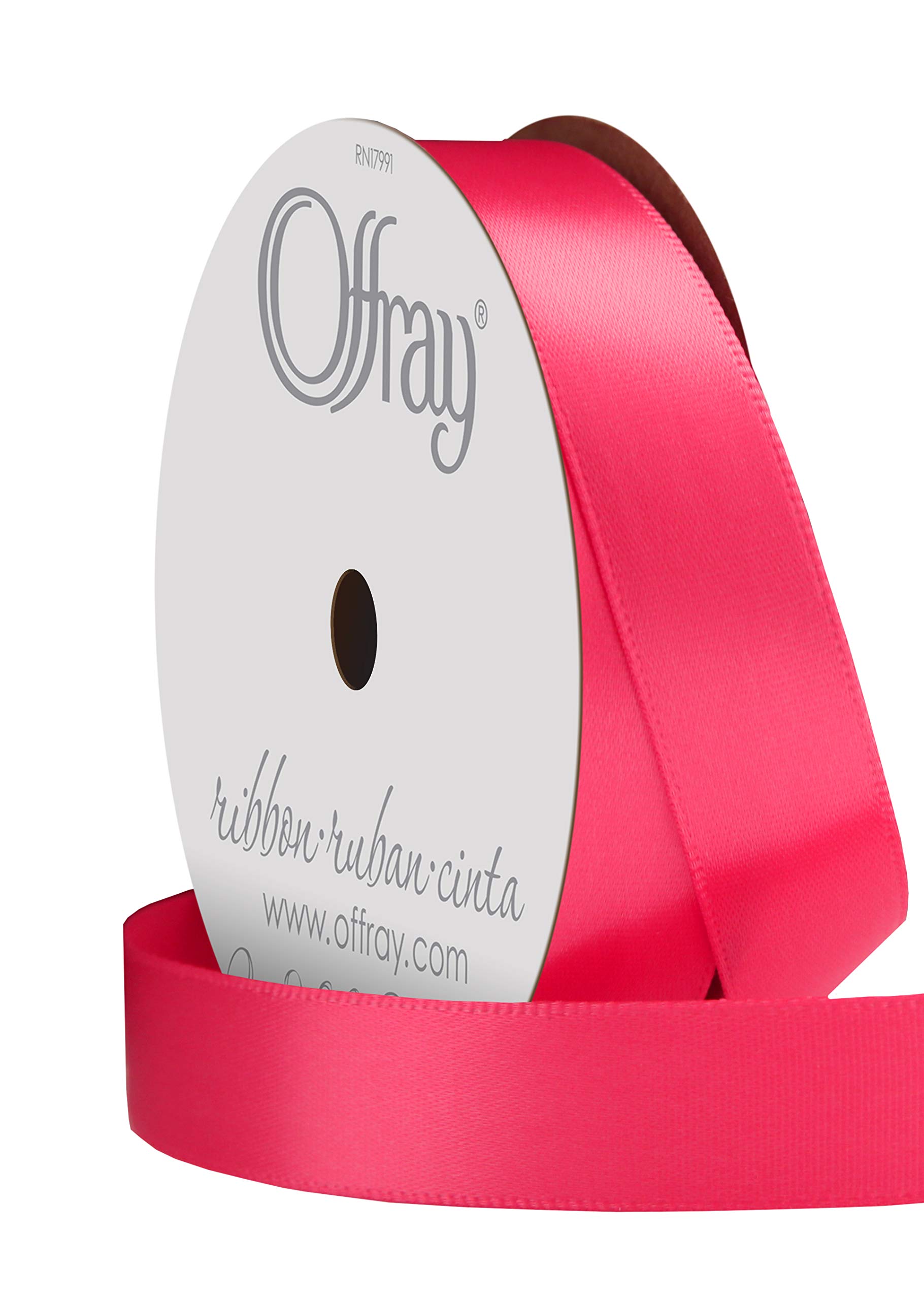 Berwick Offray 264584 5/8" Wide Single Face Satin Ribbon, Shocking Pink, 6 Yds