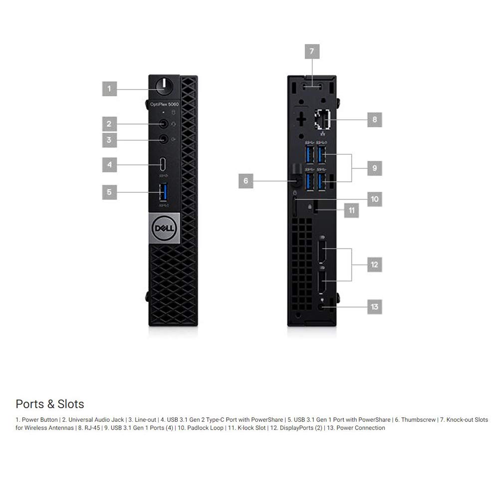 Dell OptiPlex 5060 Micro Desktop Computer with Intel Core i5-8500T 2.1 GHz Hexa-Core, 8GB RAM, 256GB SSD (5H0P7)