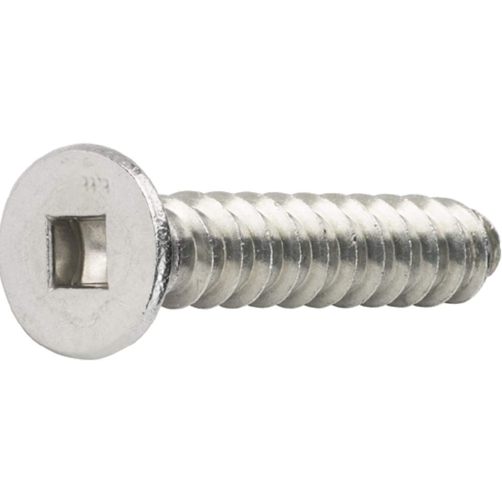 Self-Tapping #10 x 1-1/2" Flat Head Deck or Sheet Metal Screws Square Drive, Stainless Steel 18-8, Full Thread, Bright Finish (100)