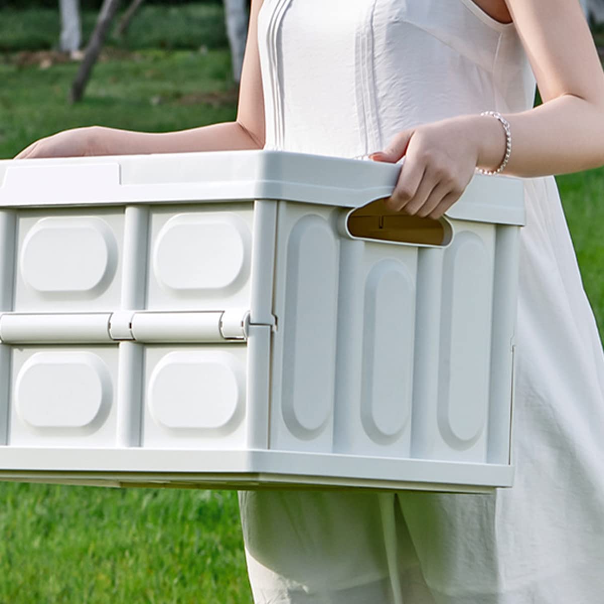 LYZOLICS Collapsible Storage Bin with Wooden Lid, Foldable&Stackable Storage Crate for Outdoor Car, Toys, Camping, Picnic, Indoor Home Room (30L-2pcs)