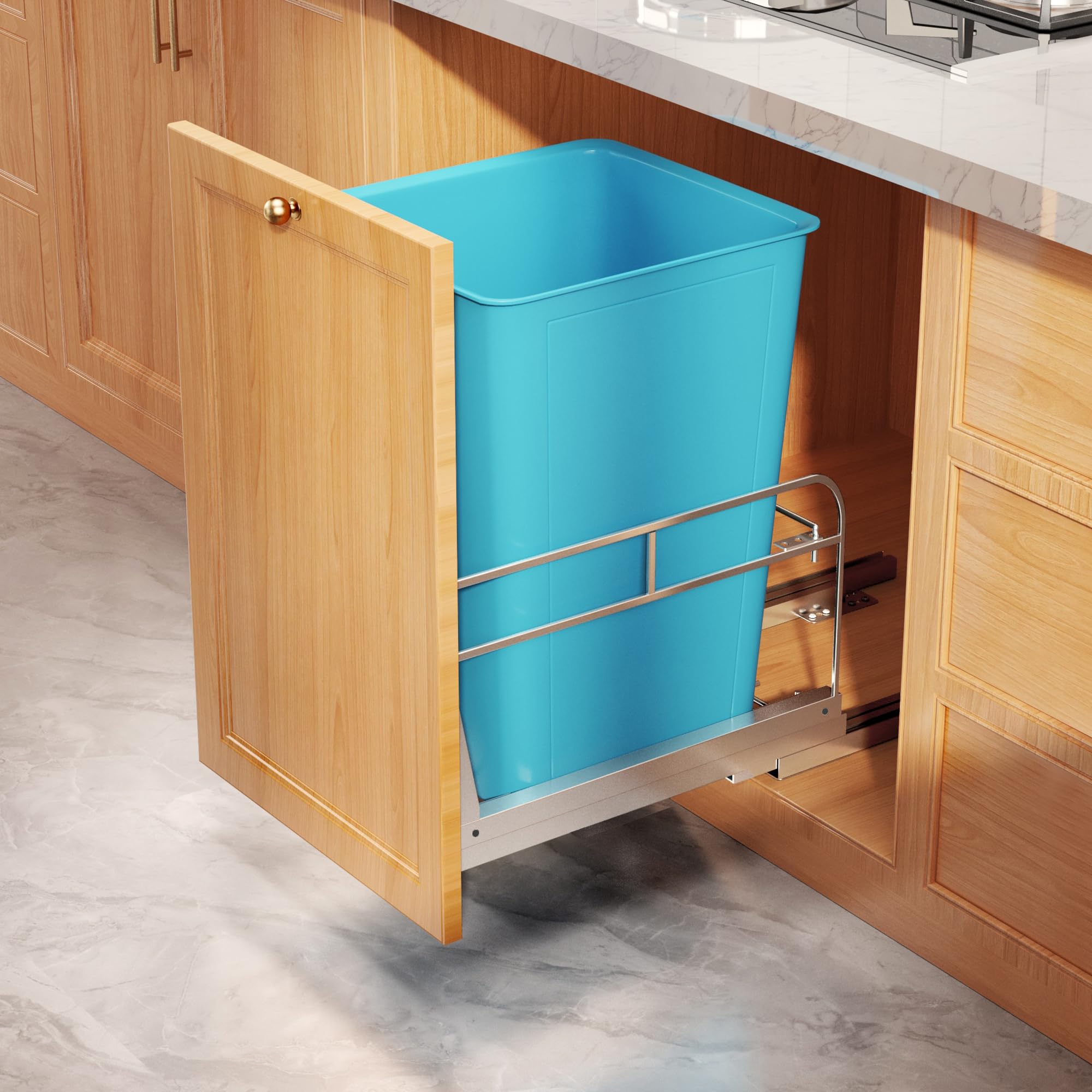 Biboraya 40 QT Pull Out Trash Can Under Cabinet,Slide Out Garbage Can Kit for Kitchen,Bathroom,Laundry,Garbage Can Not Included, Requires Minimum Cabinets Opening 12.2" W X 17.2" D