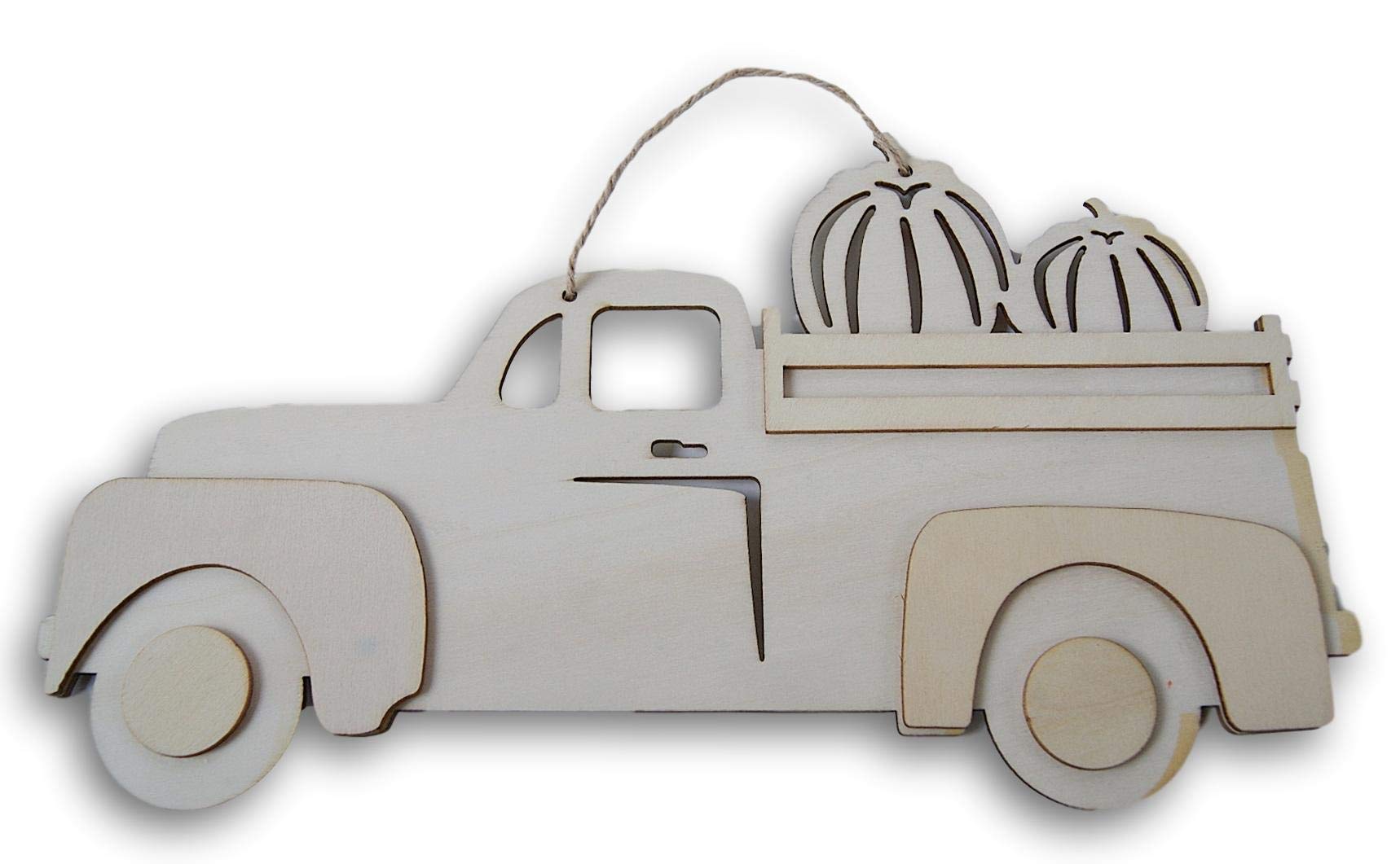 Daisy Crafts Truck with Pumpkins Shaped Layered Wood Cutout Mini Plaque Sign - 12 Inches x 6.5 Inches