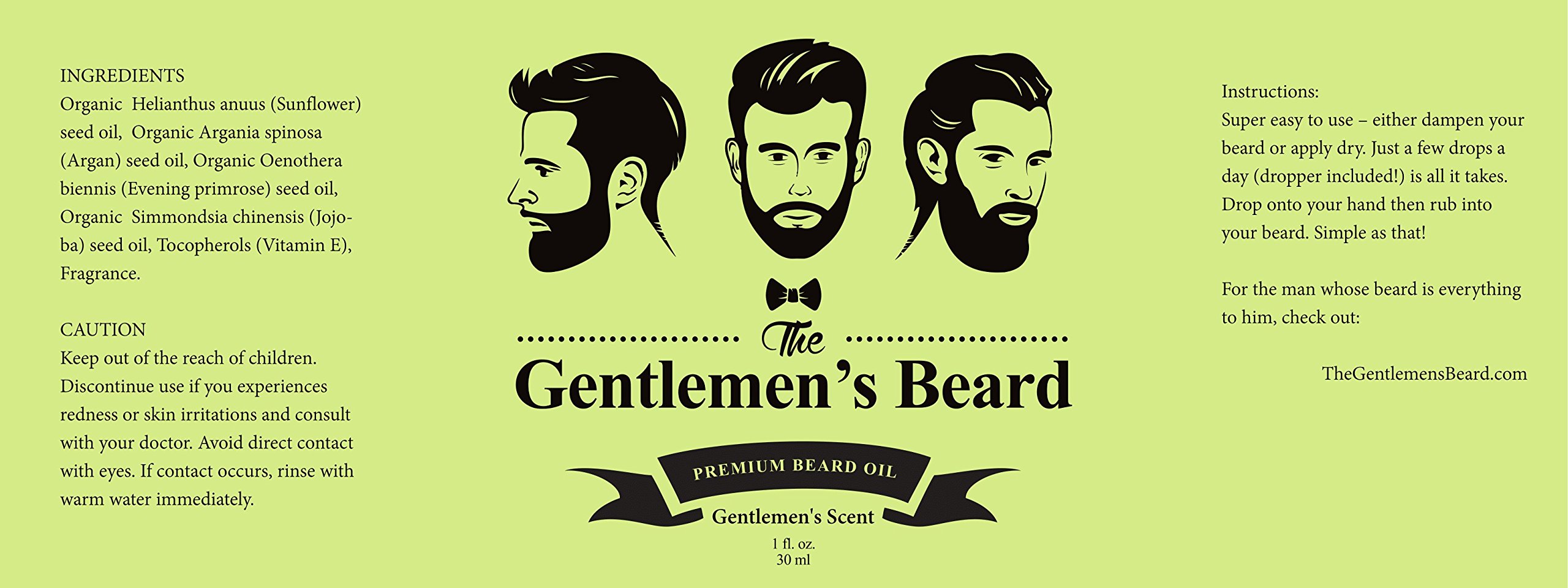 The Gentlemen's Beard Premium Beard Oil - Gentlemen's Scent - Conditioner Softener - All Natural - Softens, Strengthens and Promotes Beard & Mustache Growth - Leave In Conditioner