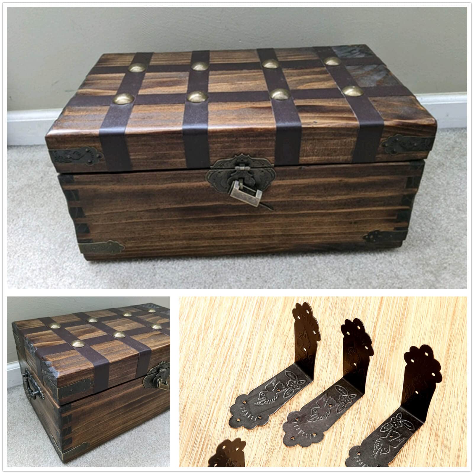 dophee 4Pcs Antique L Shaped Corner Guards, Embossing Decorative Edge Corner Bracket Corner Protectors Guard Cover with Mounting Screws for Chest Case Wooden Box - 2.17"x2.17"x0.98"
