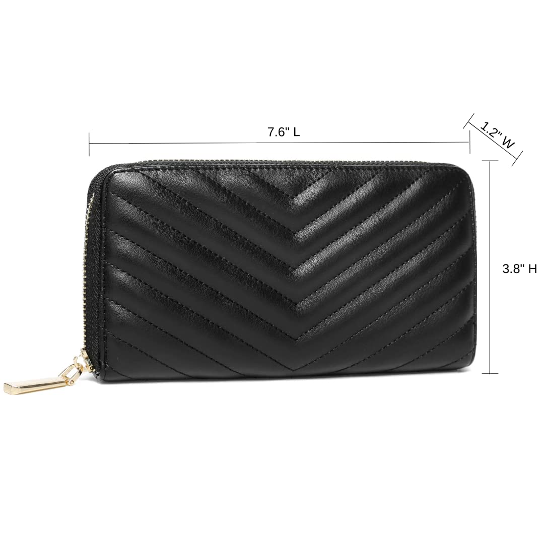 Daisy Rose Women’s Zip-Around Wallet & Phone Clutch with RFID Blocking, PU Vegan Leather (Black)