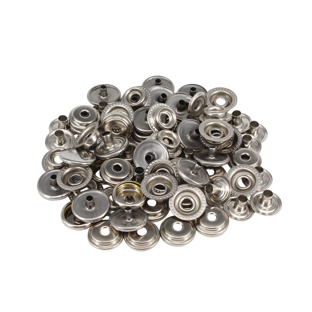 Snap Fasteners,HKOO Snap Fasteners 100% Stainless Steel Boat Marine Canvas Upholstery Snaps Cap - Socket - Stud - Eyelet All Four Parts,15mm Cap (80 Pieces) (5/8"Stainless Steel)
