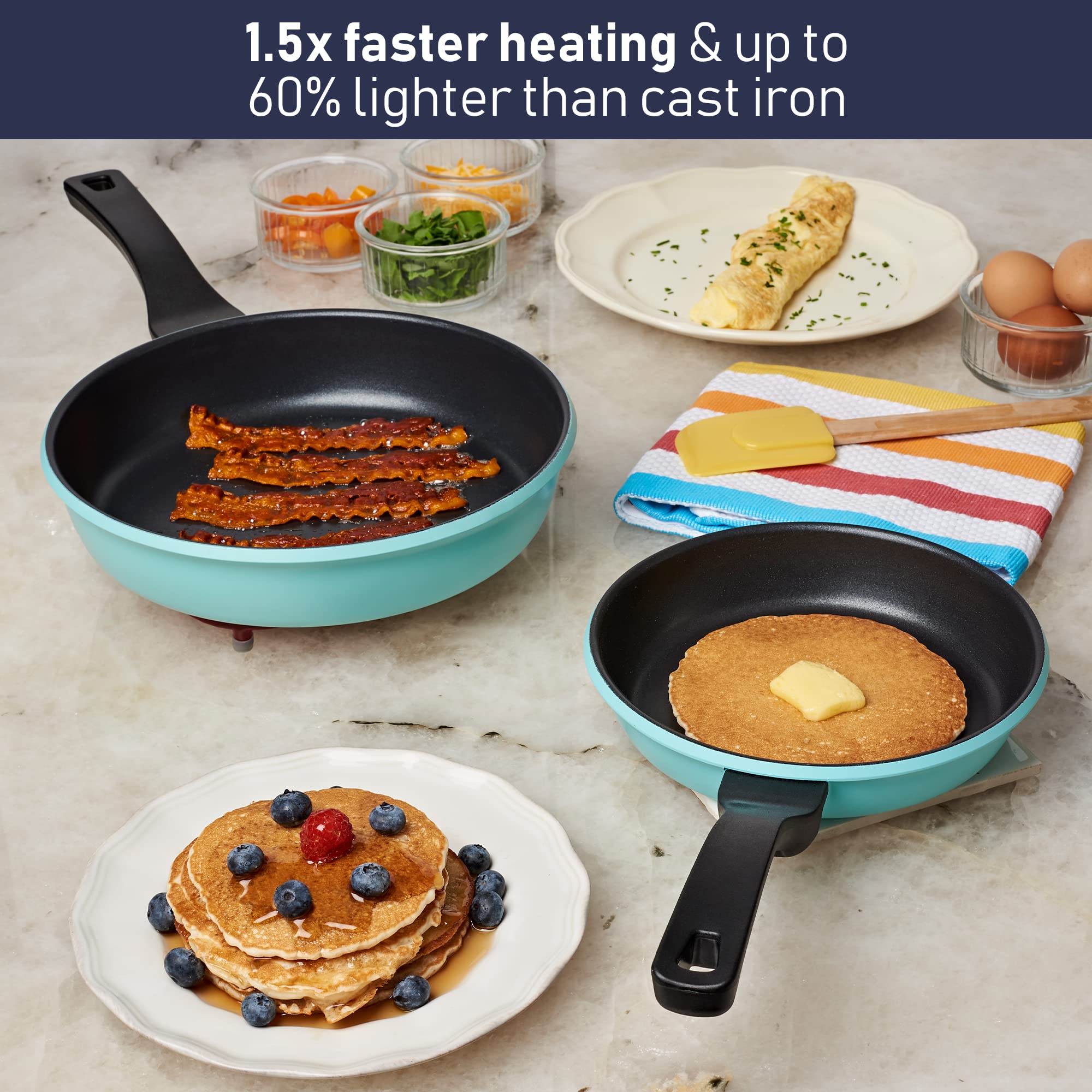 Bergner - Retro Cookware - Pots and Pans Set Nonstick - Induction Cookware Suitable for all Stove Types - Dishwasher Safe - 2 Piece Fry Pan Set - 10" & 12" Pans - Blue