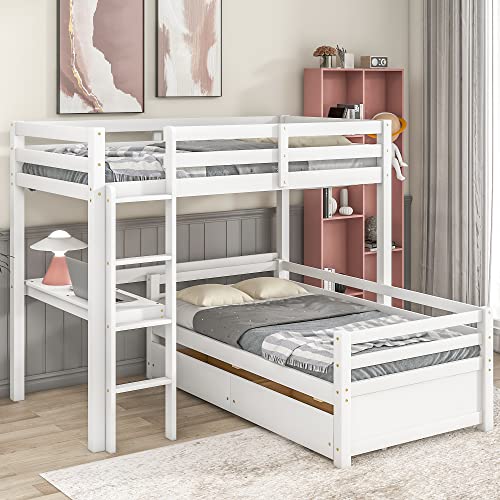 HomSof Twin Loft Bed with Built-in Desk,White