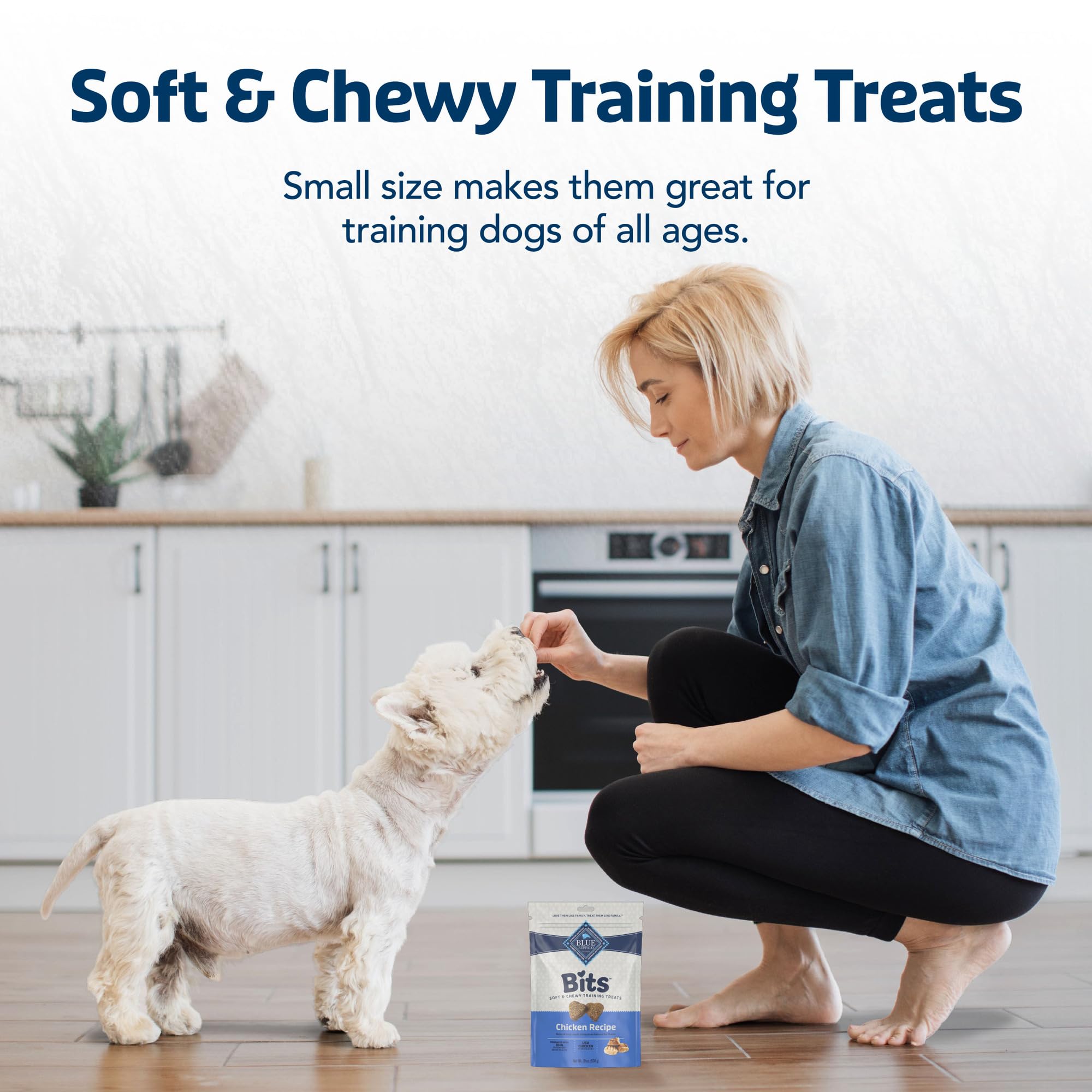 Blue Buffalo Bits Soft Dog Treats for Training, Made With Natural Ingredients & Enhanced with DHA, Chicken Recipe, 19-oz Bag