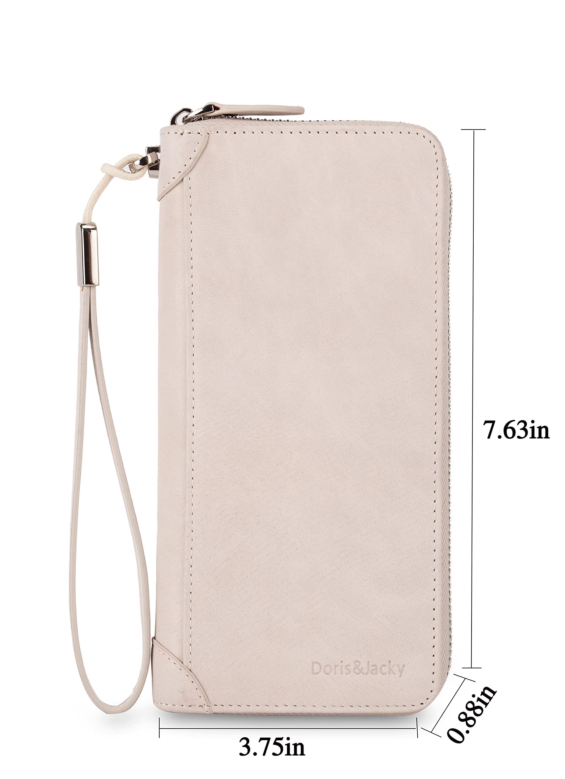 DORIS&JACKY Women Leather Wallet Rfid Blocking Large Capacity Zipper Around Travel Wristlet Bags