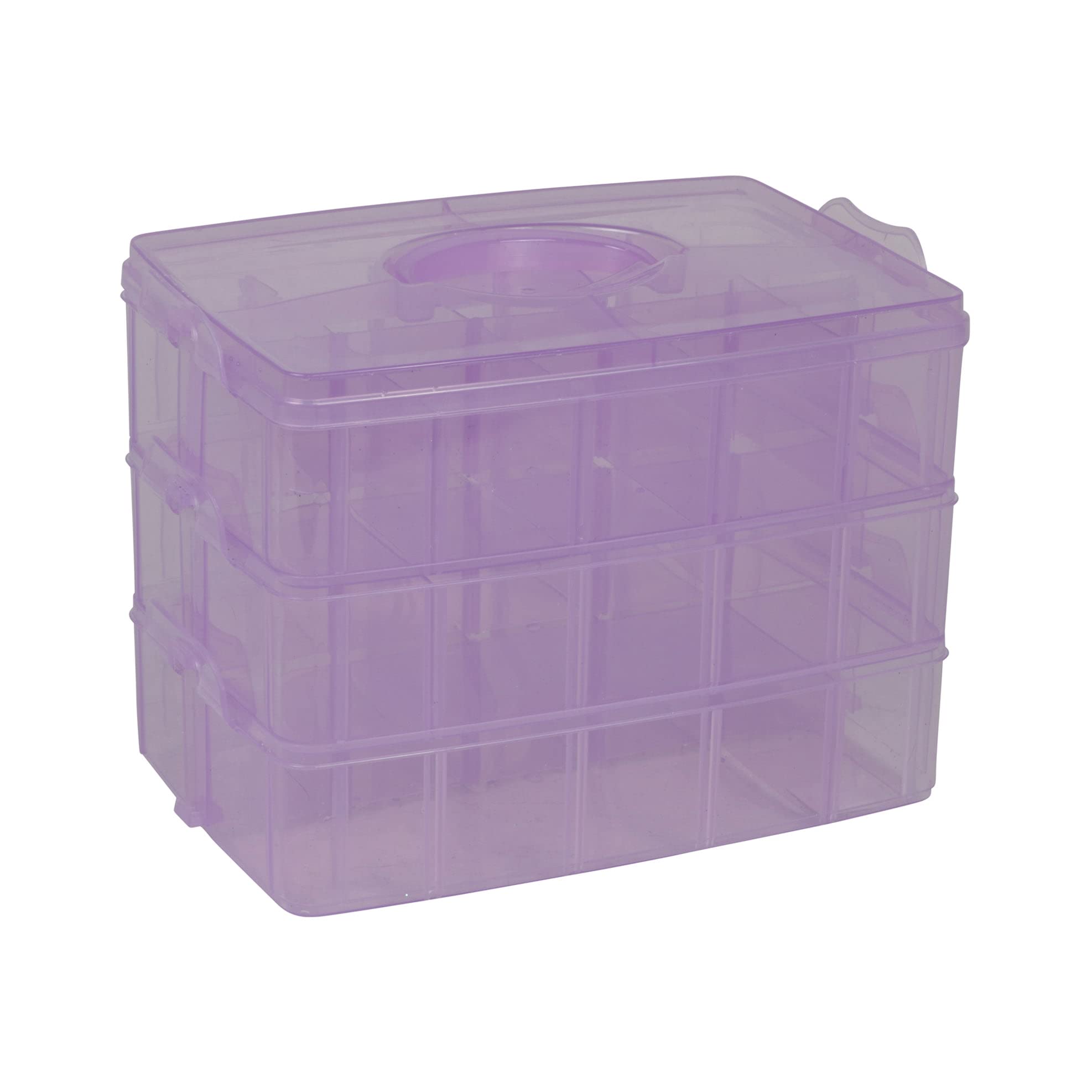 Everything Mary Stackable Storage Container, Purple - Portable Organizers with 30 Compartments - Three Tier Plastic Box with Handle