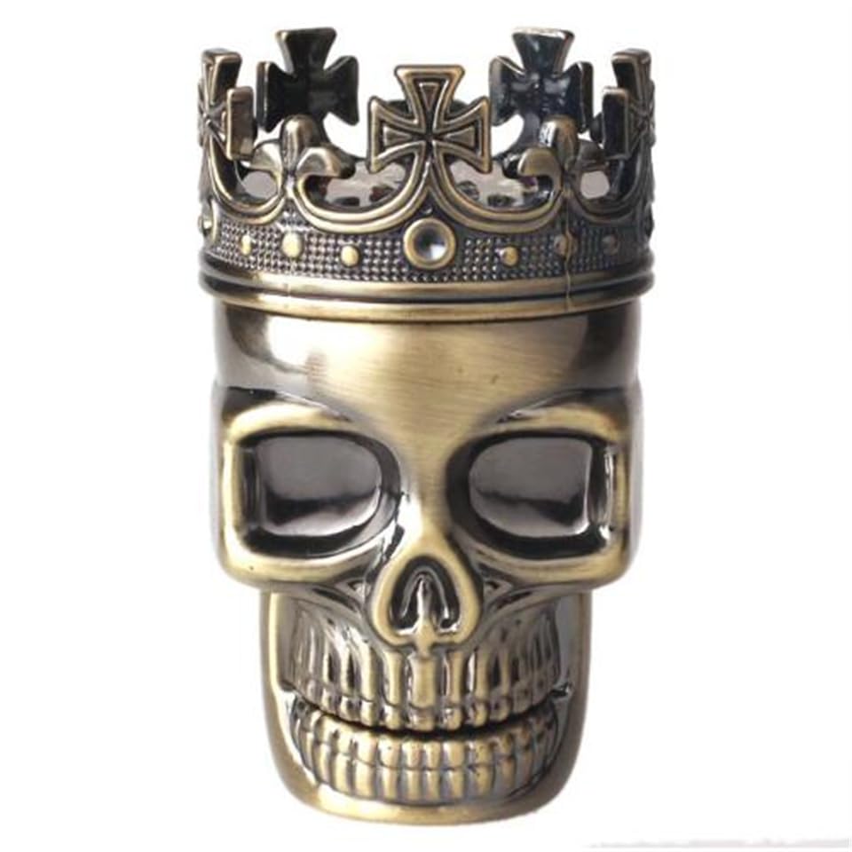 Skull herb grinder - Manual spice grinder for fast and easy grinding of herbs and spices - Makes a great novelty gift item for Halloween decor enthusiast (Gold)