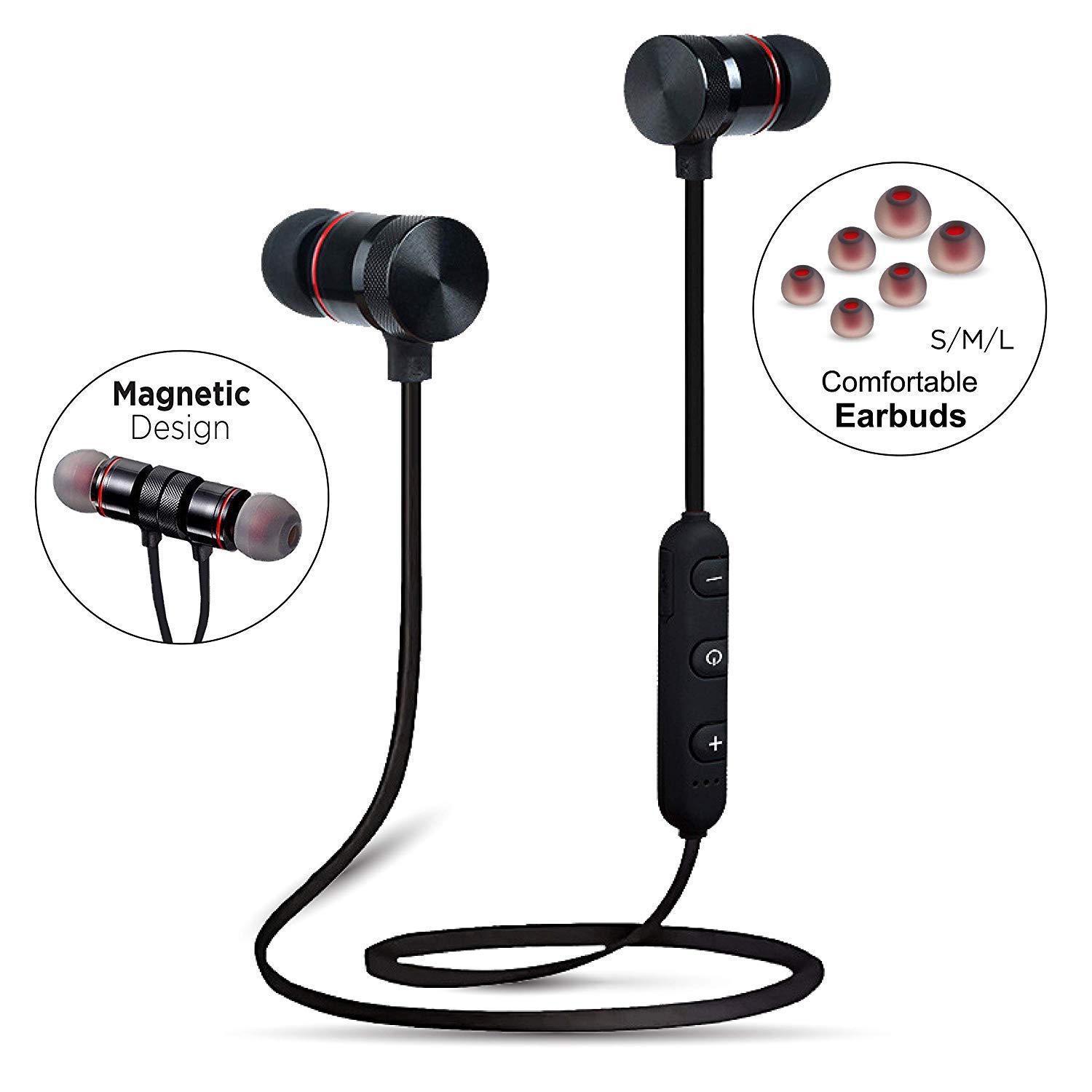 Gigastone Wireless Headphones with Mic, HiFi Stereo Bluetooth 4.2, Magnetic Earbuds Noise Reduction, Light Weight Sweatproof, 3 Size Comfortable Eargel, Compatible with Apple iPhone Samsung LG Android