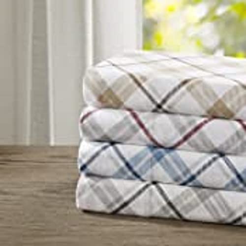 Comfort Spaces Cotton Flannel Breathable Warm Deep Pocket Sheets with Pillow Case Bedding, Cal King, Grey/Red Plaid 4 Piece