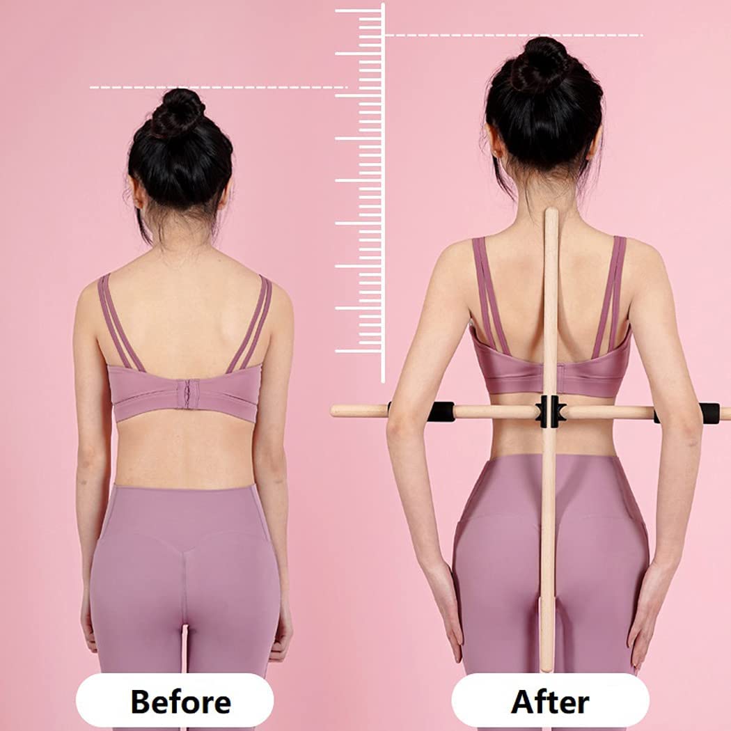 AnHera 2pcs Yoga Sticks Stretching Tool, Wooden Sticks Creative Posture Correction Straight Back Straigtheners, Correction Stick for Home Woman, Stretching Tool with Stick Buckle. (50cm), X-Small