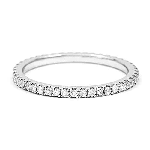 Alposh Round Cut White Moissanite Diamond 925 Sterling Silver Full Eternity Wedding Band For Women - 1 MM (7)