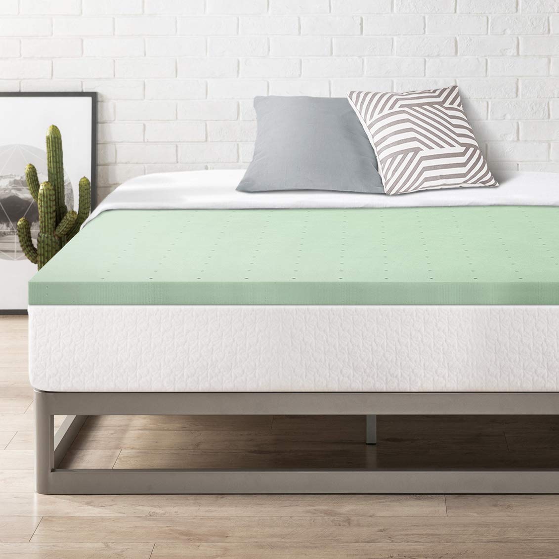 Best Price Mattress 2 Inch Ventilated Memory Foam Mattress Topper, Calming Green Tea Infusion, CertiPUR-US Certified, King