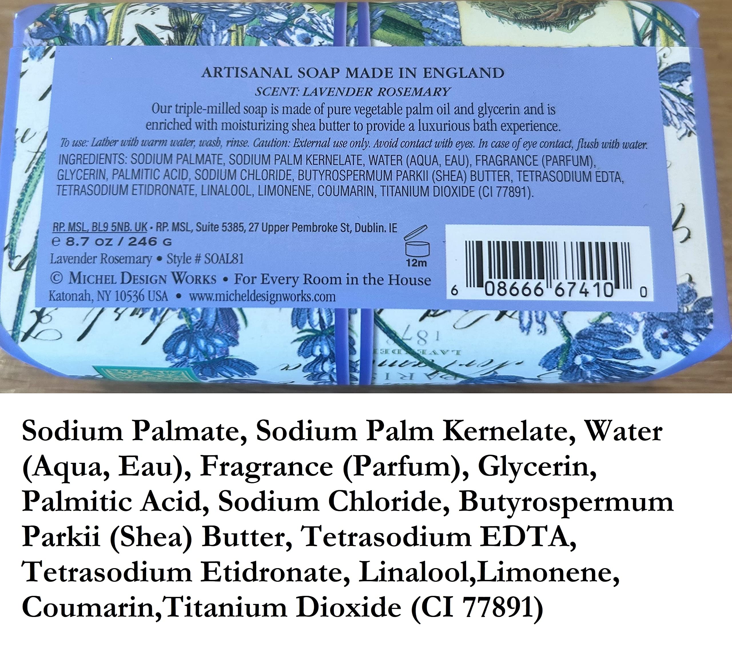 Michel Design Works Large Bath Soap Bar, Lavender Rosemary
