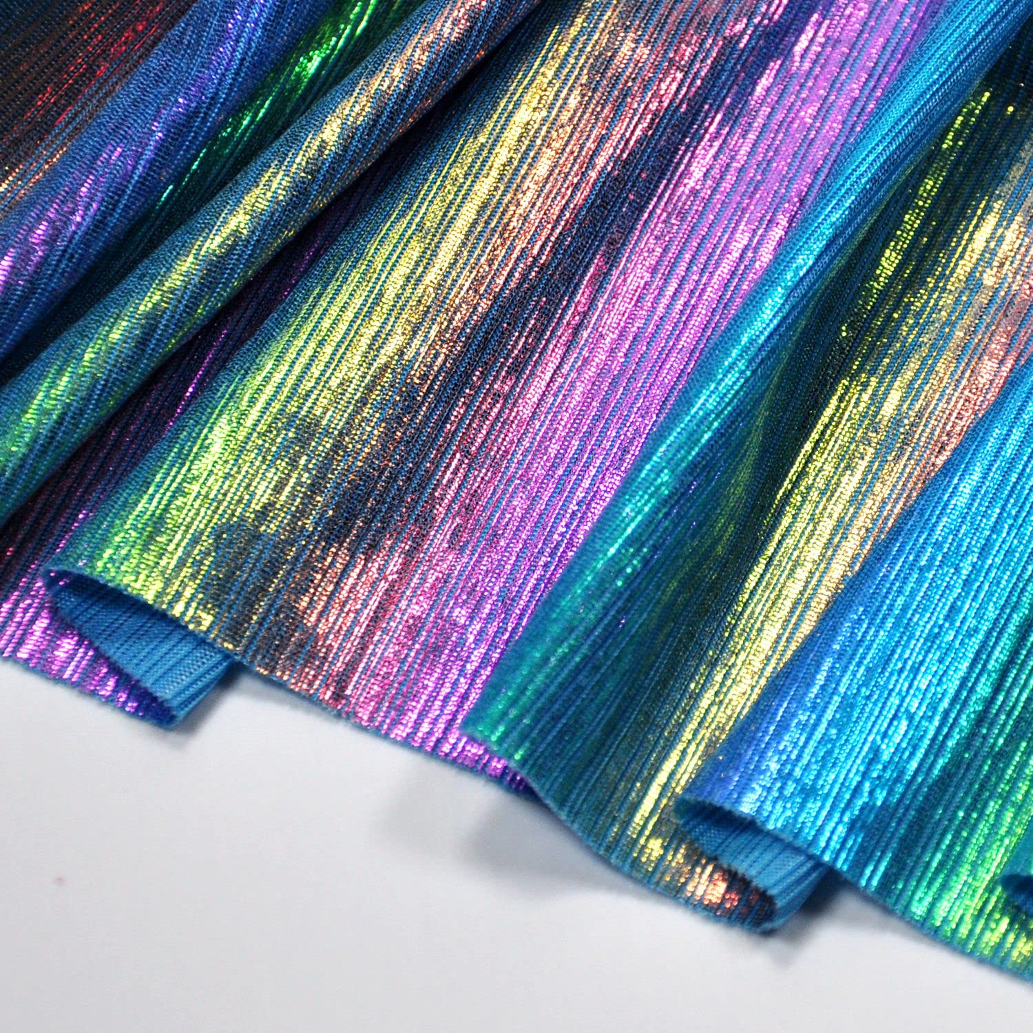 Shining Iridescent Hologram Laser Fabric Knit Crepe 58" Wide for Cloth Craft Upholstery by 2 Yards (72inch Sky)