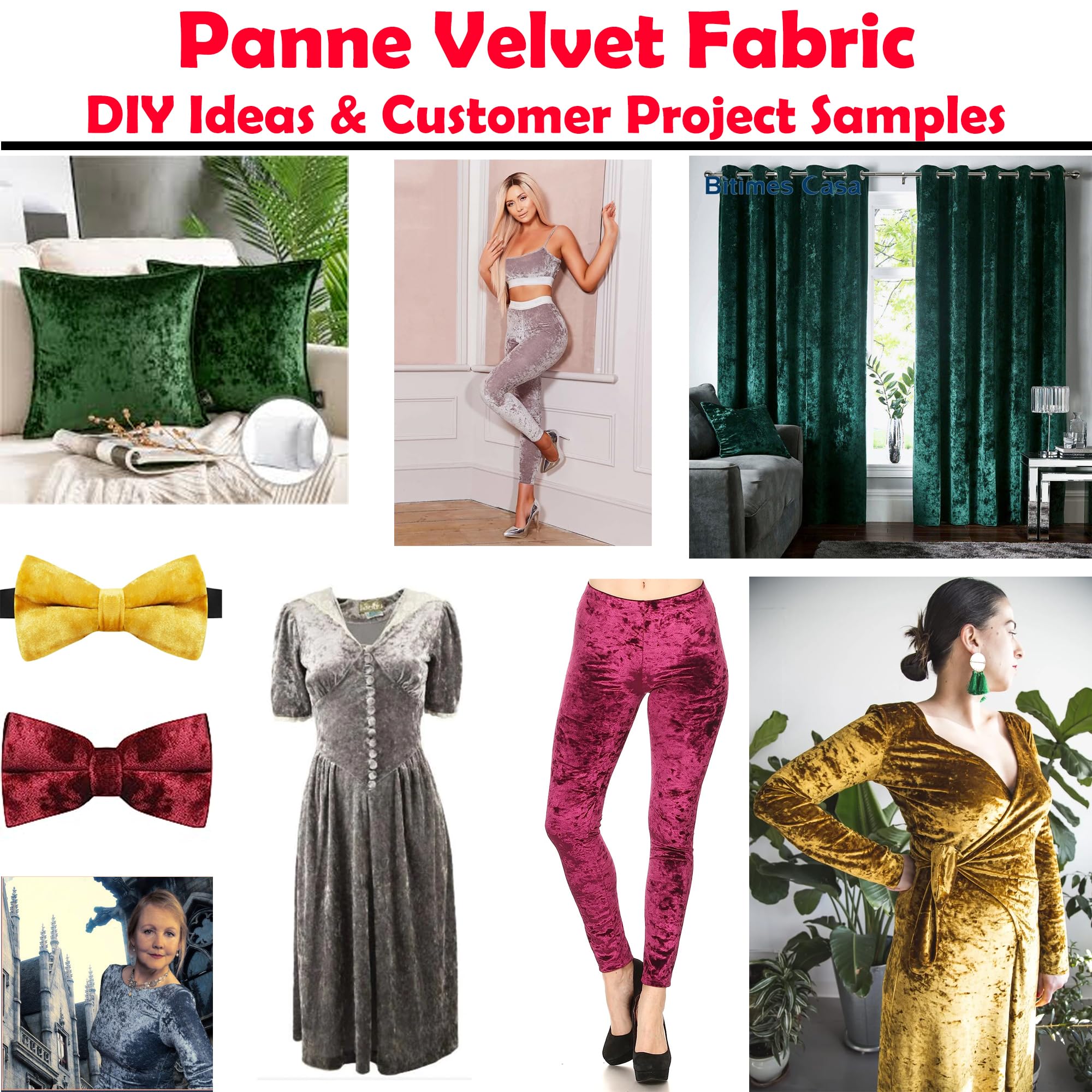 Barcelonetta | Velvet Fabric | Crushed Velvet | Panne Velvet Velour | 96% Velvet, 4% Spandex | 60" Wide | Sewing, Apparel, Decoration (Black, 2 Yards)