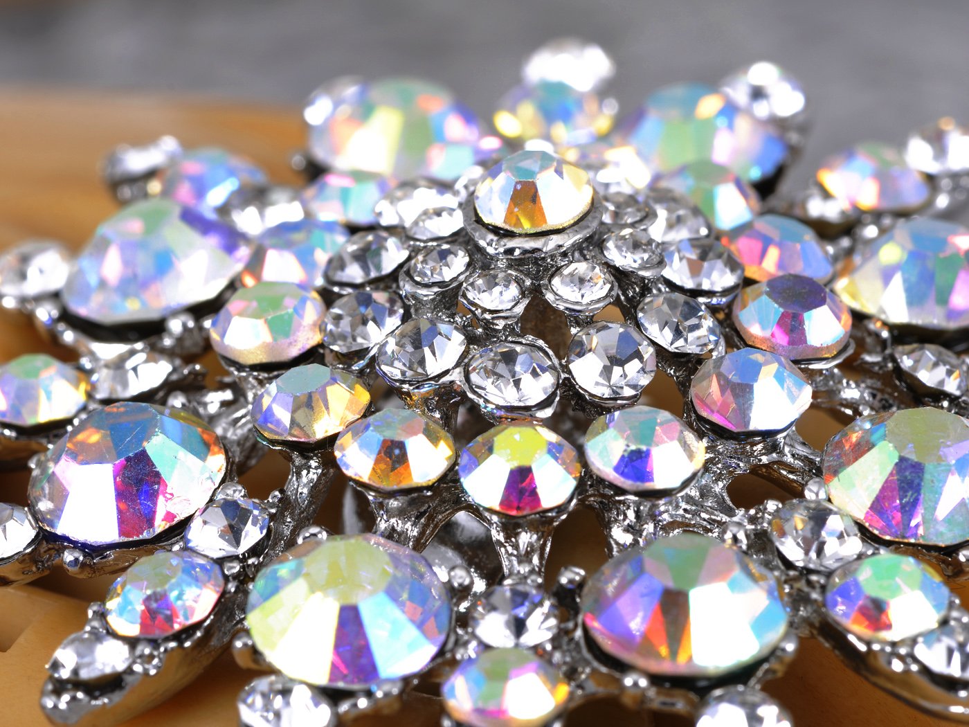 Alilang Adustable Silvery Tone Iridescent Clear Crystal Colored Rhinestones Floral Ring