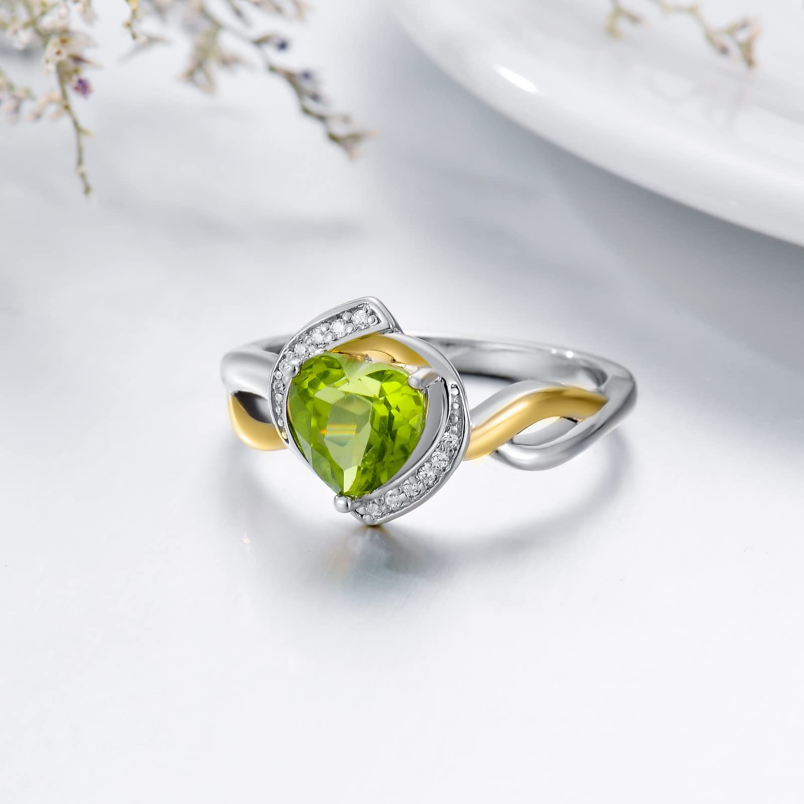 Althum 7MM Genuine Peridot Ring 925 Sterling Silver Heart Shaped Green Peridot Engagement Ring for Women (Size 7)
