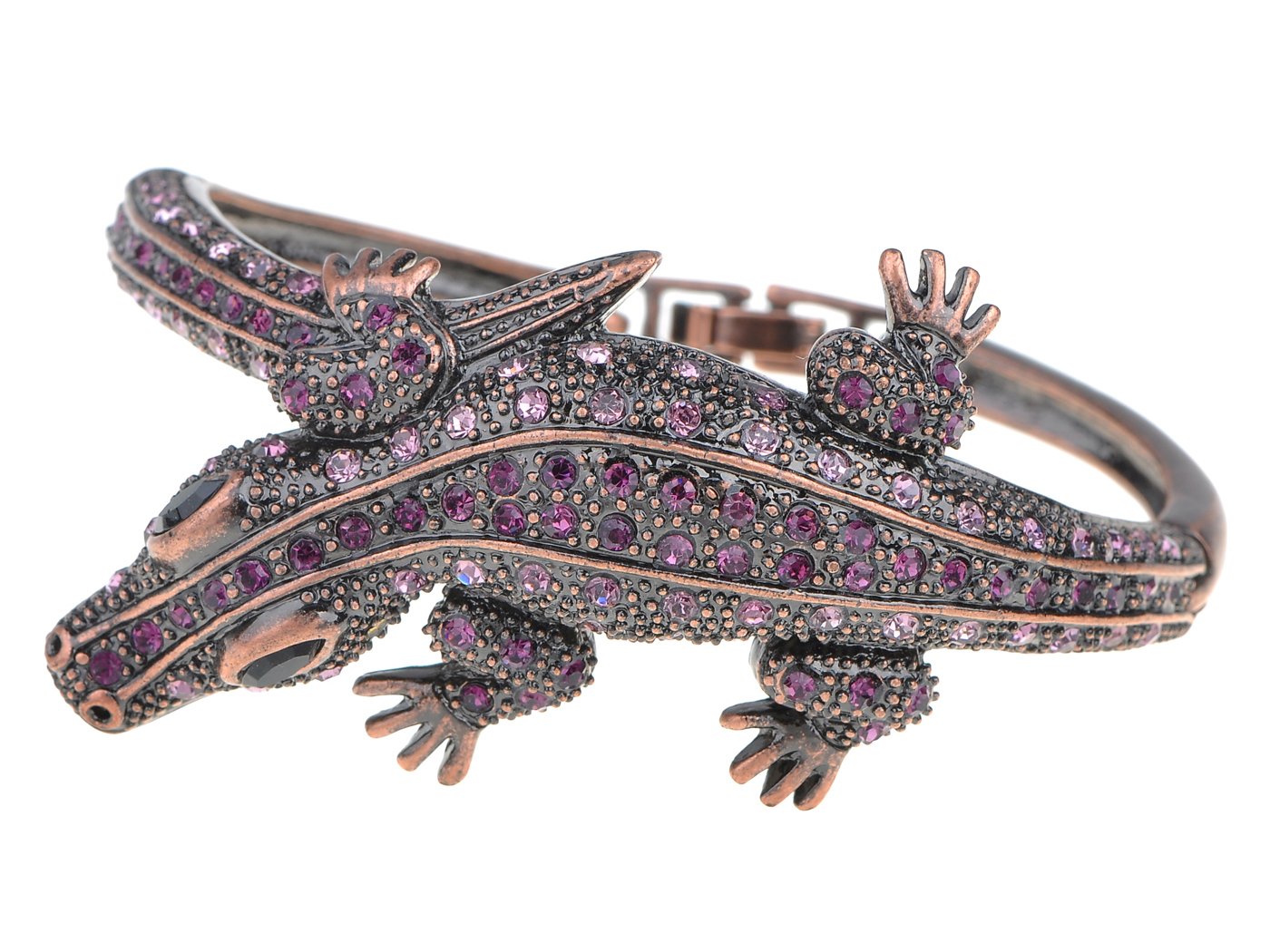 Alilang Copper Tone Amethyst Colored Rhinestones Alligator Crocodile Bangle Bracelet