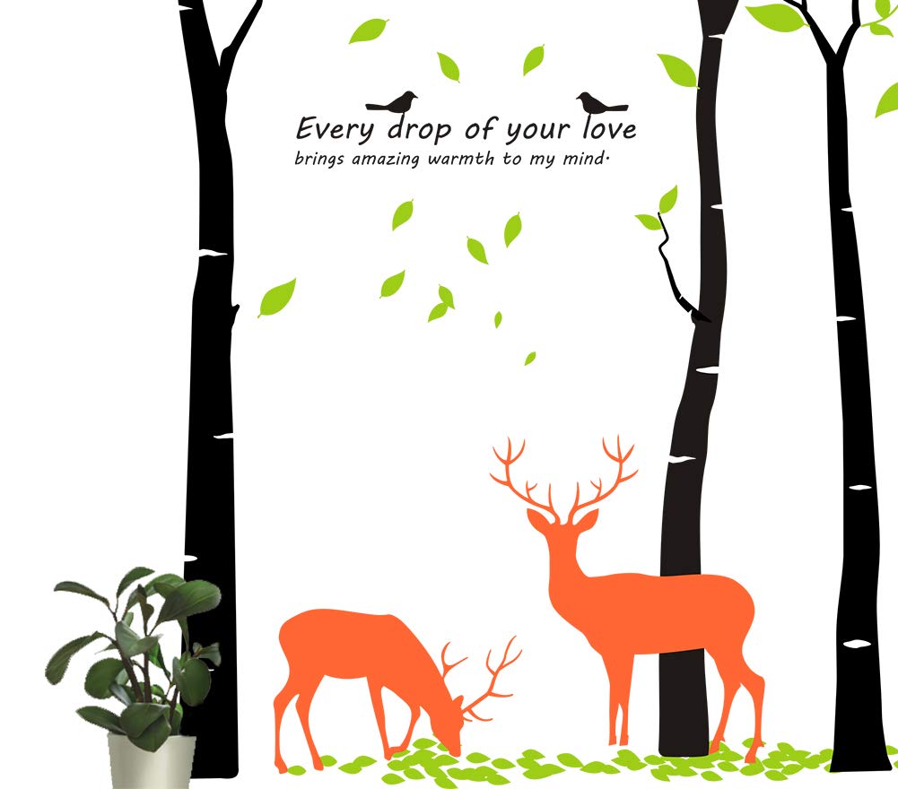 Mix Decor Tree Wall Decal - 7 Trees Wall Sticker Large Family Forest for Livingroom Kid Baby Nursery Room Deer Wooland Decoration Party Birthday Gift,118x83 Inch Black + Green