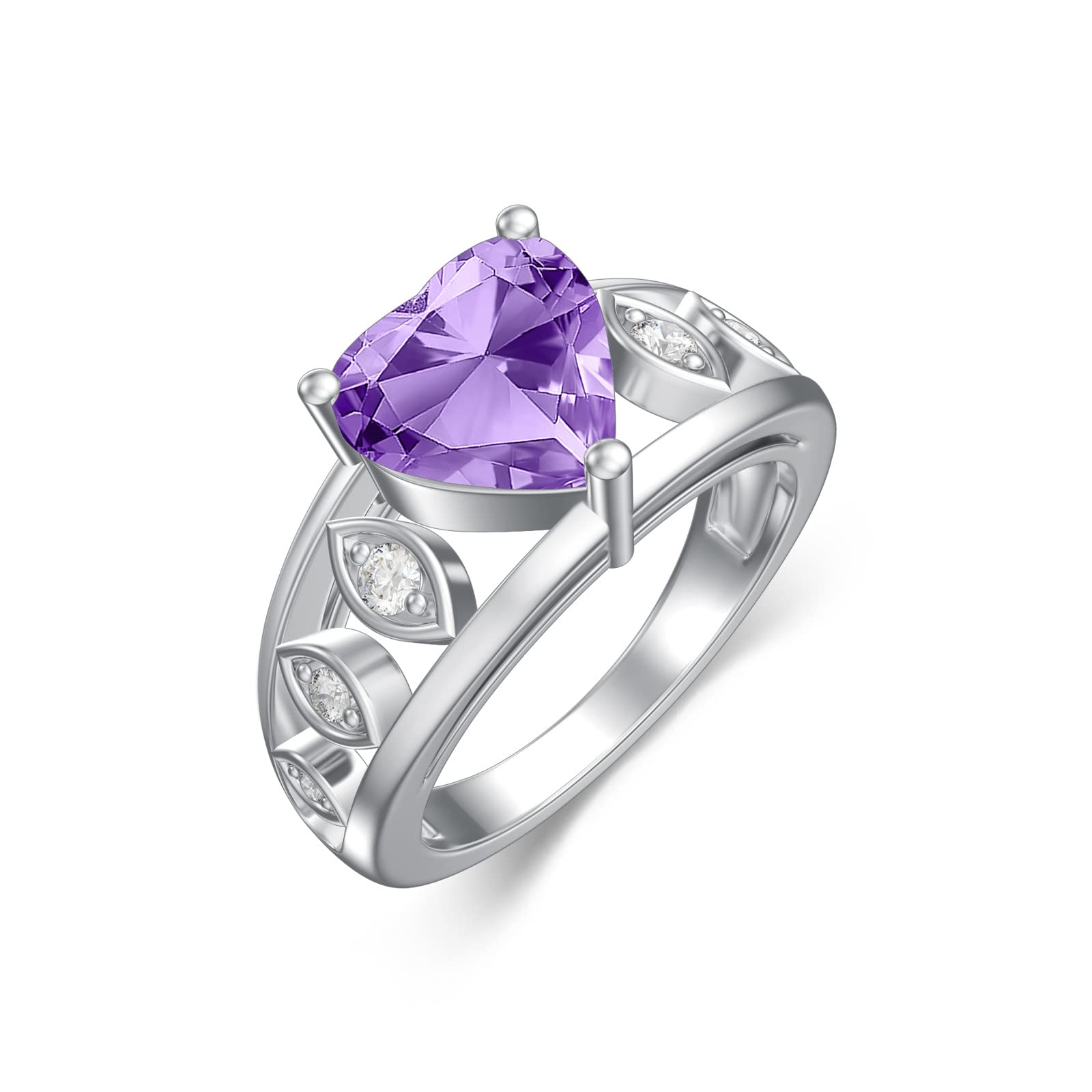 Althum 8MM Genuine Amethyst Ring for Engagement 925 Sterling Silver Heart Shaped Purple Amethyst Ring for Women (Size 6)