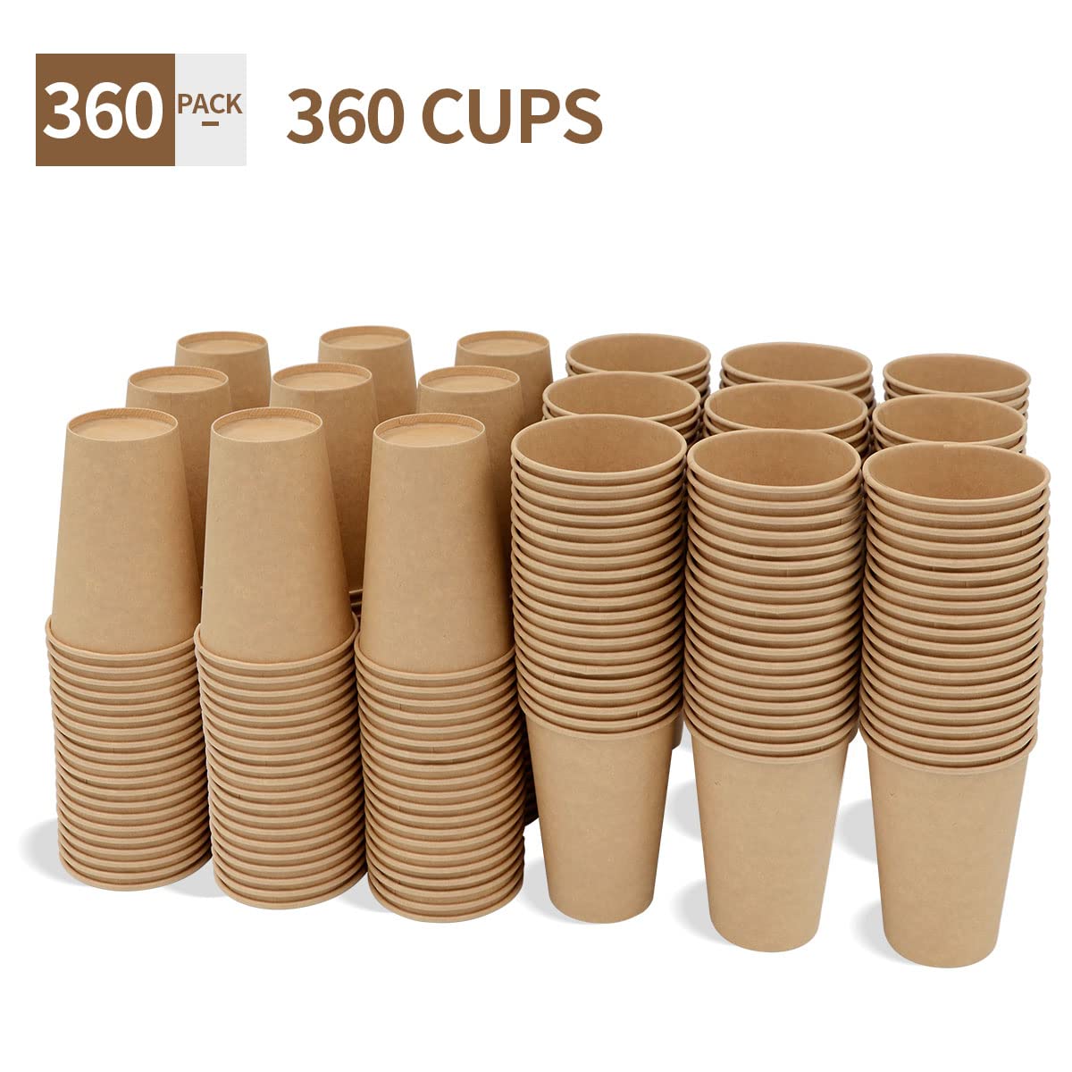 AICHEF 360 Pack 10 oz Disposable Paper Coffee Cup, Strong Soak Proof Kraft Brown Paper Cups for Hot/Cold Beverage Use
