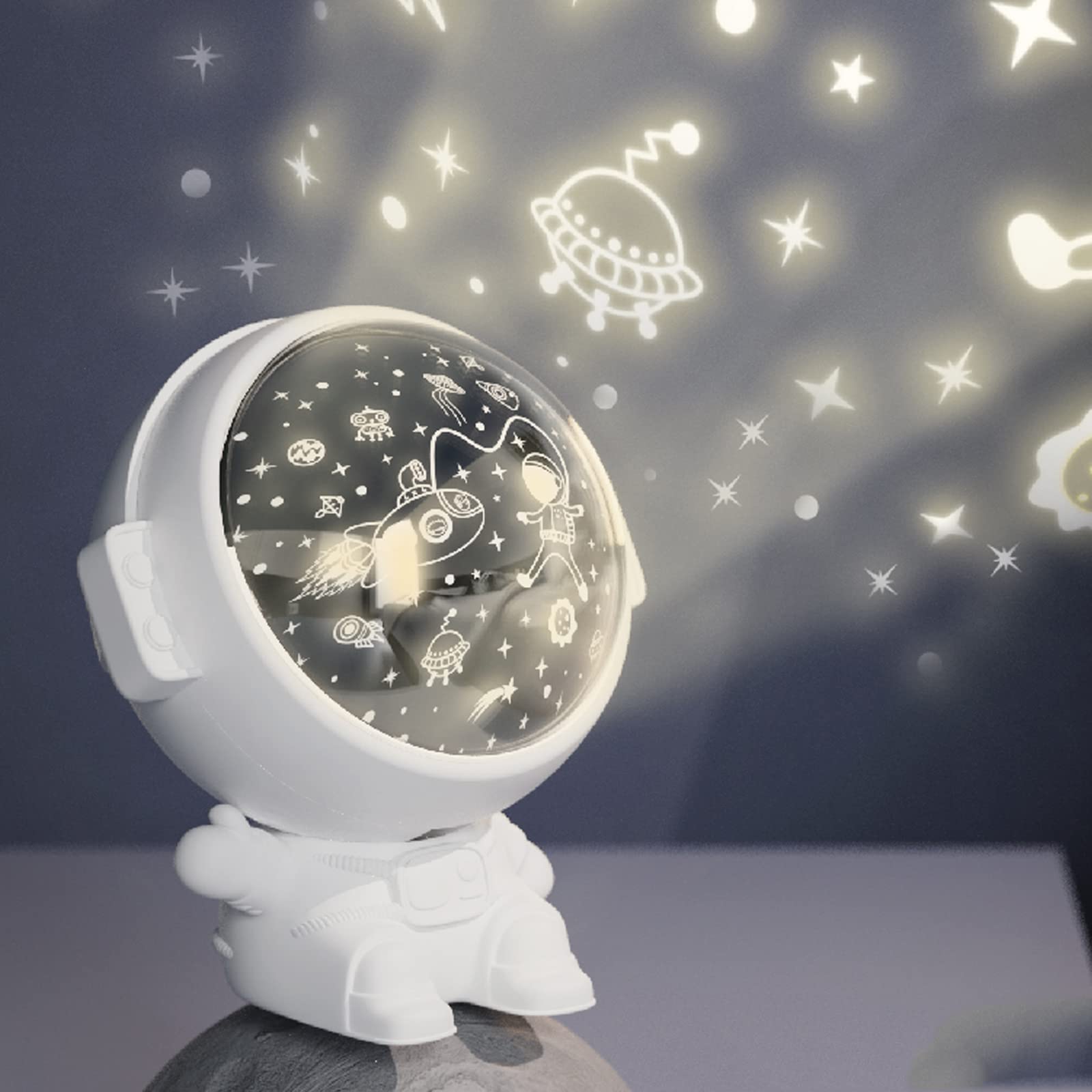 Astronaut Buddy Galaxy Star Projector Spaceman Room Ceiling Aesthetic Decor Starry Night Light Lamp Gifts with Bedroom Lullaby Music Function for Kids,Boys,Girls,Solar System Space Lovers (White)