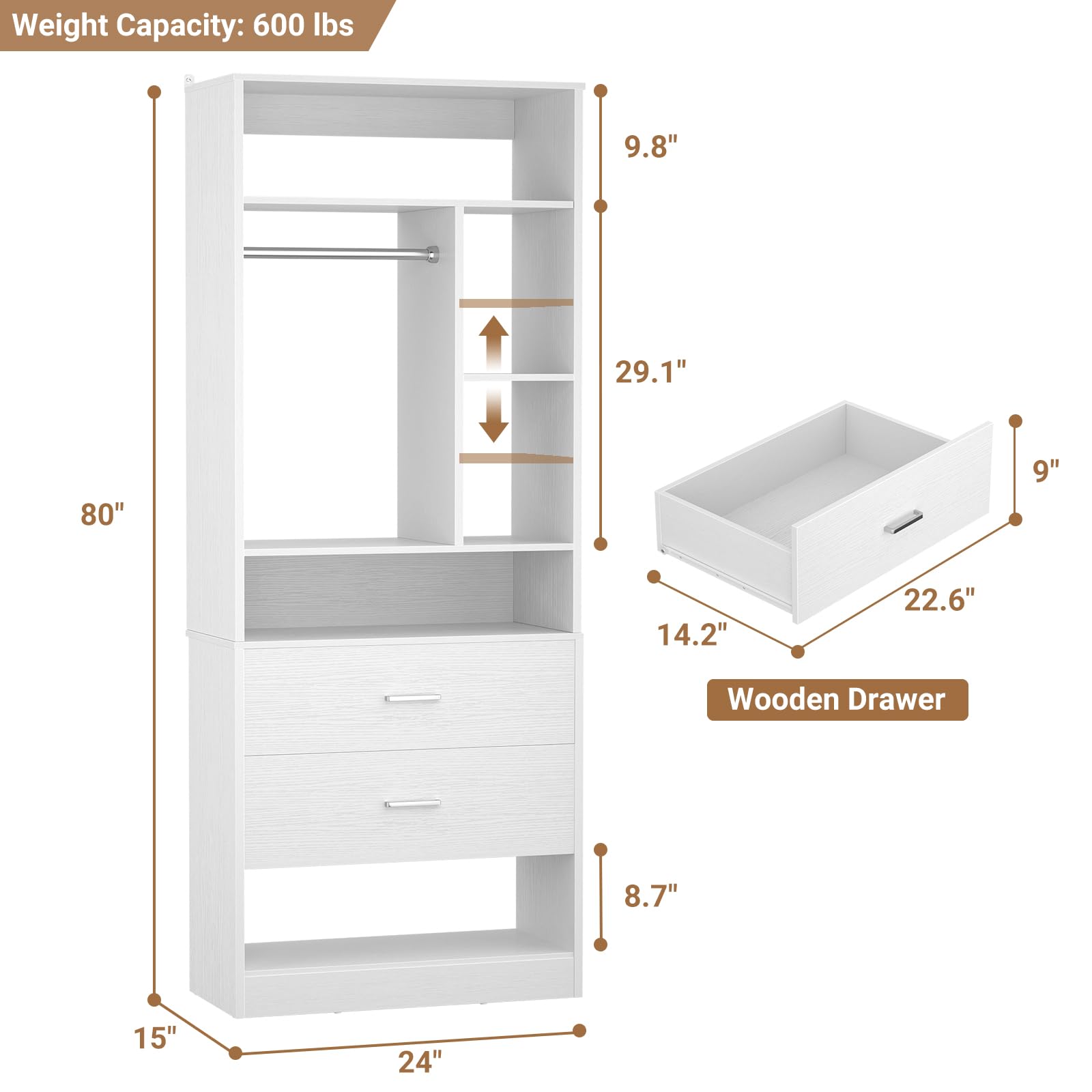 Besiost Closet System with 2 Drawers, White